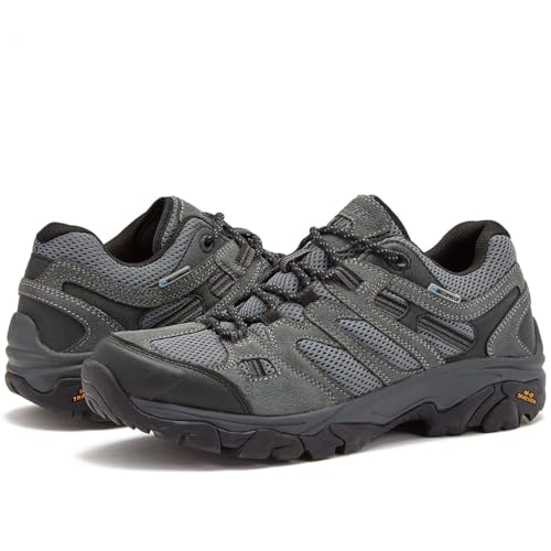 HI-TEC Ravus WP Low Waterproof Hiking Shoes for Men, Lightweight Breathable Outdoor Trekking and Trail Shoes - Dark Grey, 13 Extra Wide