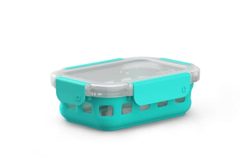 Ello Duraglass Meal Prep Container, 1.75 cup- Glass Food Storage Container with Silicone Sleeve and Airtight BPA-Free Plastic Lid, Dishwasher, Microwave, and Freezer Safe, Aquavia