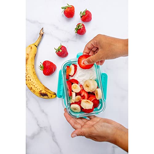Ello Duraglass Meal Prep Container, 1.75 cup- Glass Food Storage Container with Silicone Sleeve and Airtight BPA-Free Plastic Lid, Dishwasher, Microwave, and Freezer Safe, Aquavia