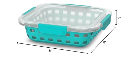 Ello Duraglass Meal Prep Container, 1.75 cup- Glass Food Storage Container with Silicone Sleeve and Airtight BPA-Free Plastic Lid, Dishwasher, Microwave, and Freezer Safe, Aquavia