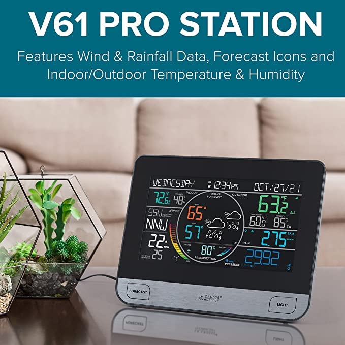 La Crosse Technology Complete Personal Remote Monitoring Wi-Fi Weather Station, Indoor/Outdoor, Temperature and Humidity, Rain Fall Data, Barometer, Black, V61