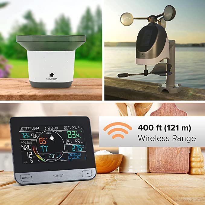 La Crosse Technology Complete Personal Remote Monitoring Wi-Fi Weather Station, Indoor/Outdoor, Temperature and Humidity, Rain Fall Data, Barometer, Black, V61