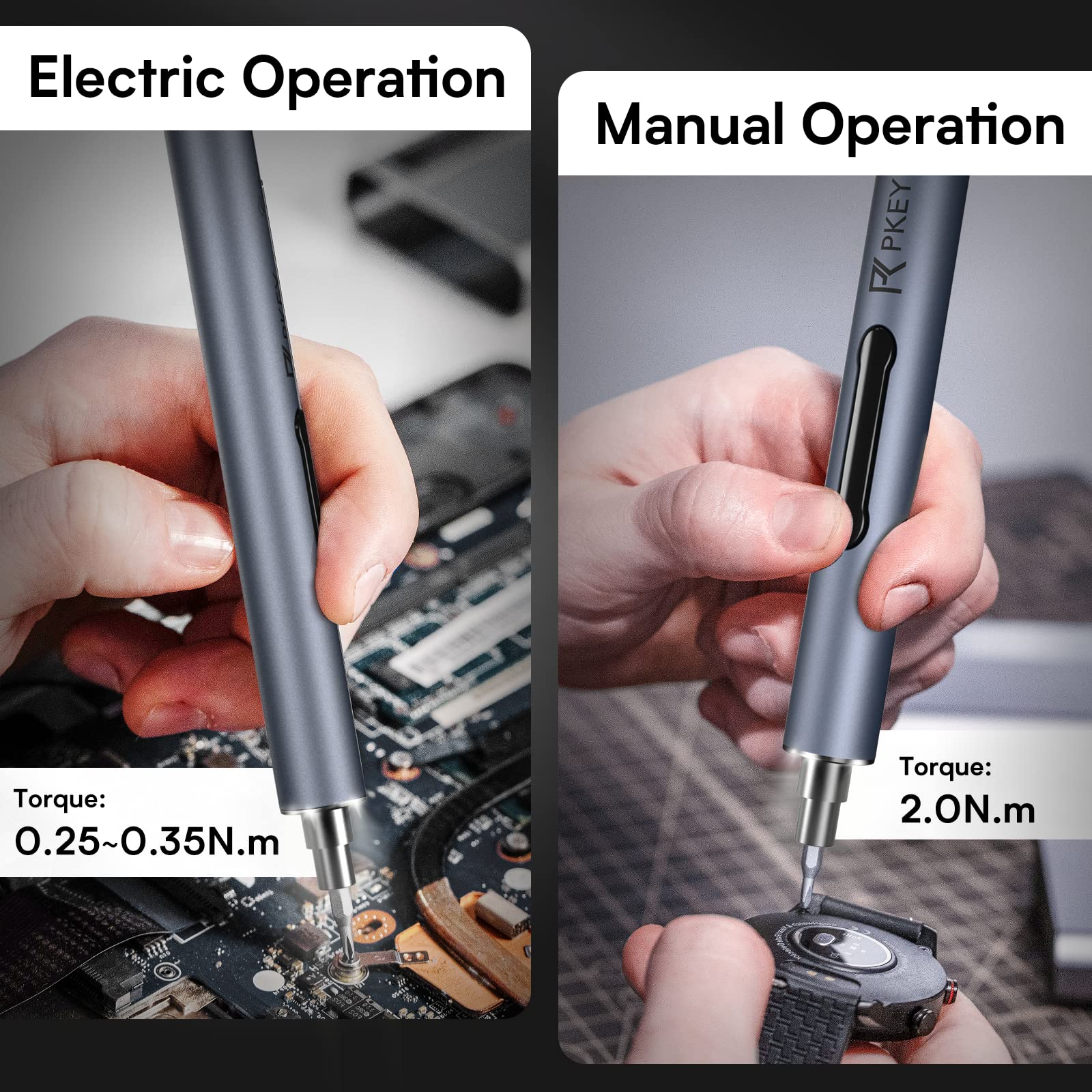 PKEY Mini Electric Screwdriver, All-in-One Precision Electric Screwdriver, 2 Torque with 28 Magnetic Precision Bits,LED Light & Dual Mode, Repair Tool Set for Phone Camera Laptop Watch