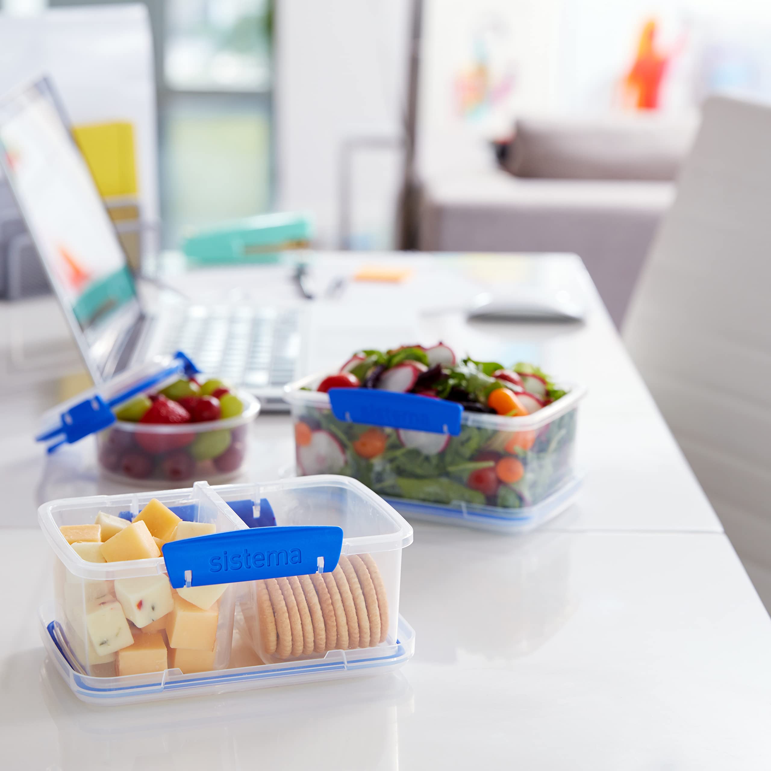 Sistema KLIP IT Rectangular Collection Food Storage Container, 33.8 oz./1.0 L, Clear/Blue, 3 Count