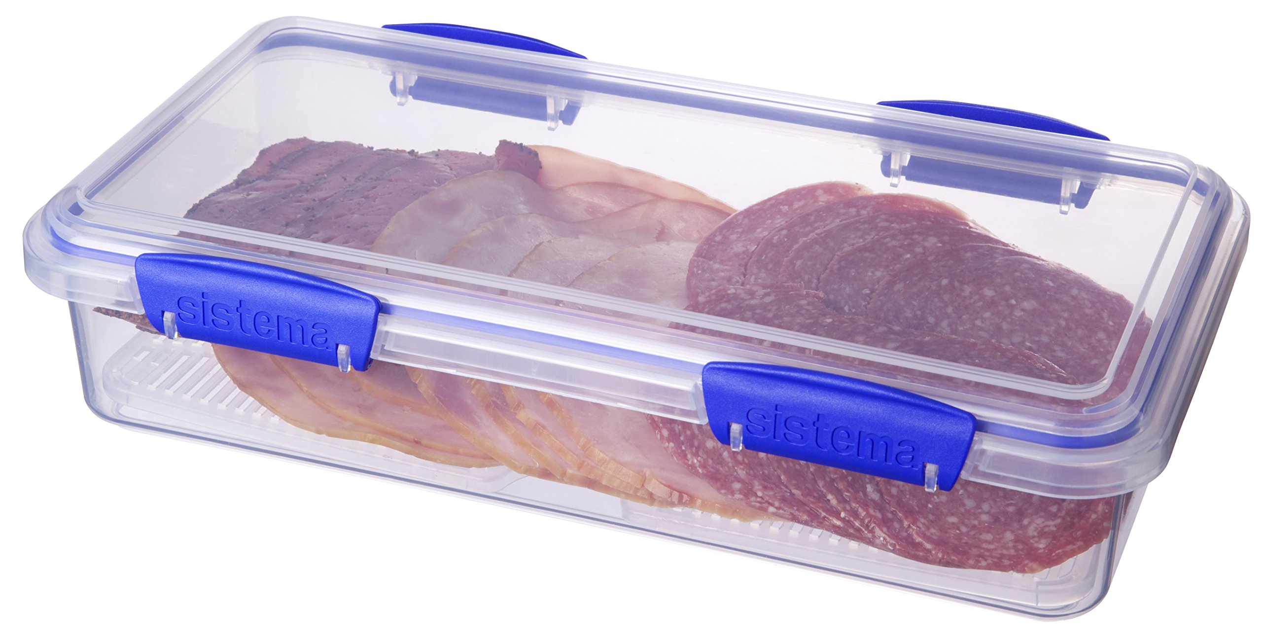 Sistema KLIP IT Utility Collection Deli Storer Plus Food Storage Container, 59.0 oz./1.7 L, Clear/Blue