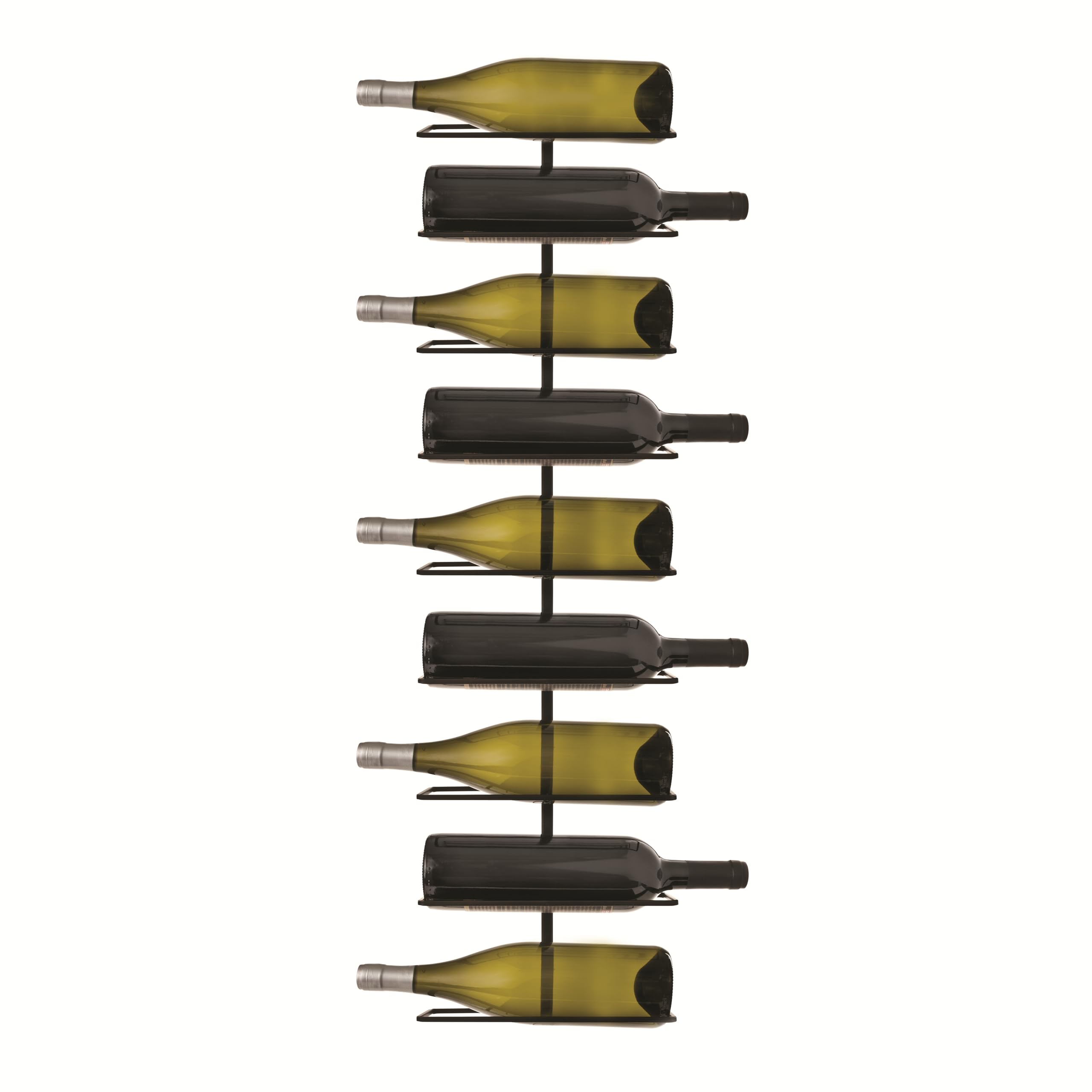 True Align Wall-Mounted Wine Rack, Black Wrought Iron, Minimalist Modern Wine Display, Alcohol Storage Solution, Holds Nine Standard Wine Bottles, 37.75" x 9.75"