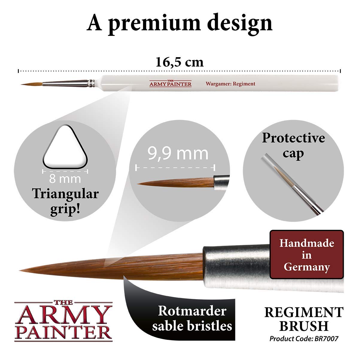 The Army Painter Wargamer: Regiment - Rotmarder Sable Miniature Paint Brush Set Rotmarder - Fine Detail Paint Brush, Basecoat Brush for Wargames, Paint Brushes for Miniature Painting & Paint Sets