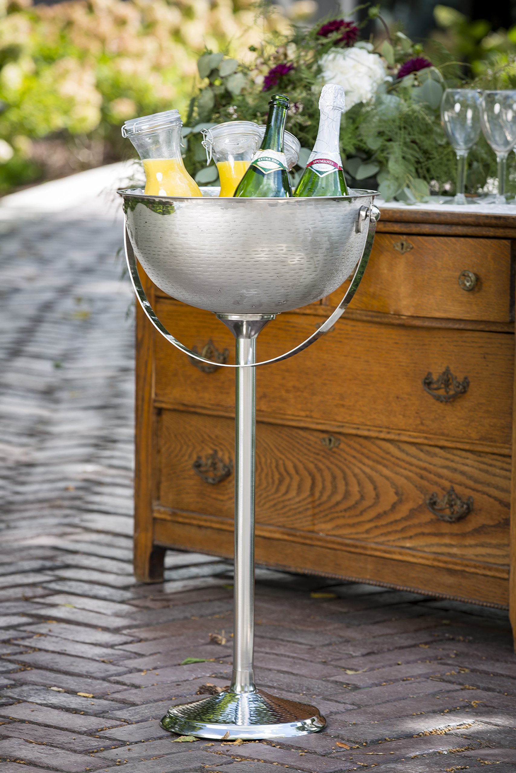 TableCraft RS2132 Remington Collection Round Beverage Stand with Handle, 16.3-Inch by 16.3-Inch by 20-1/2-Inch,Silver