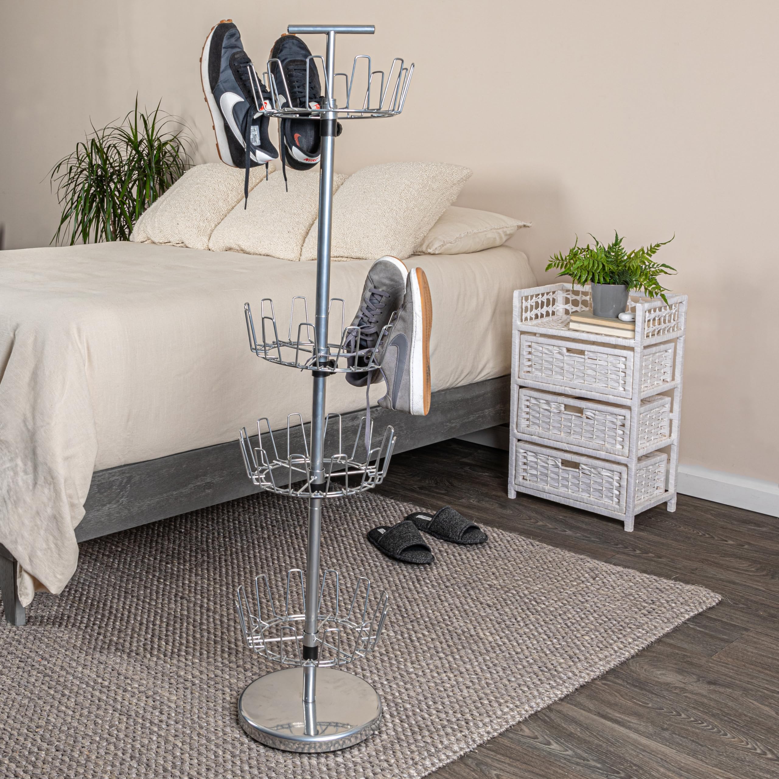 Household Essentials Revolving Four-Tier Shoe Tree, Silver Finish