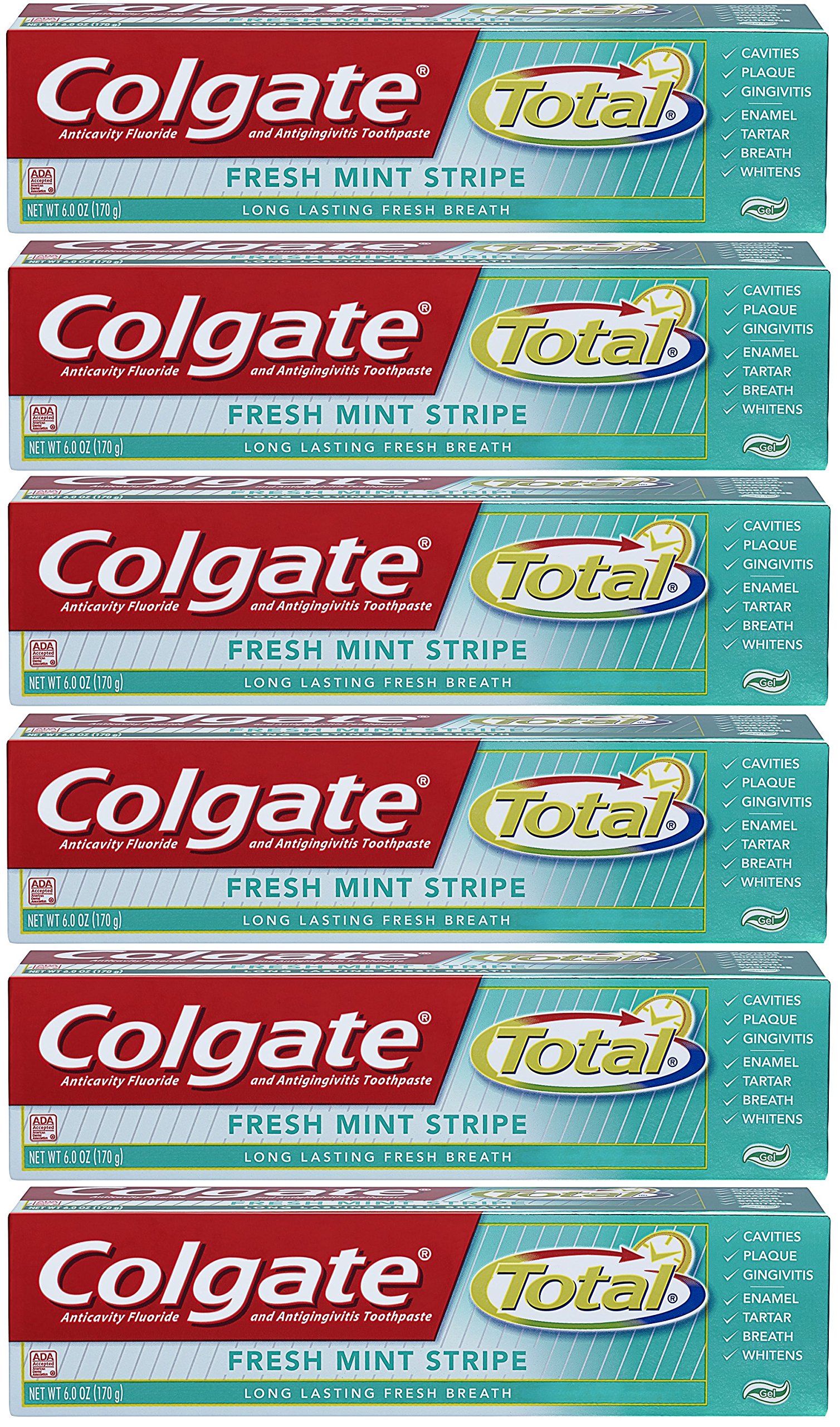 Colgate Total Fresh Mint Stripe Gel Toothpaste - 6 ounce (6 Pack)