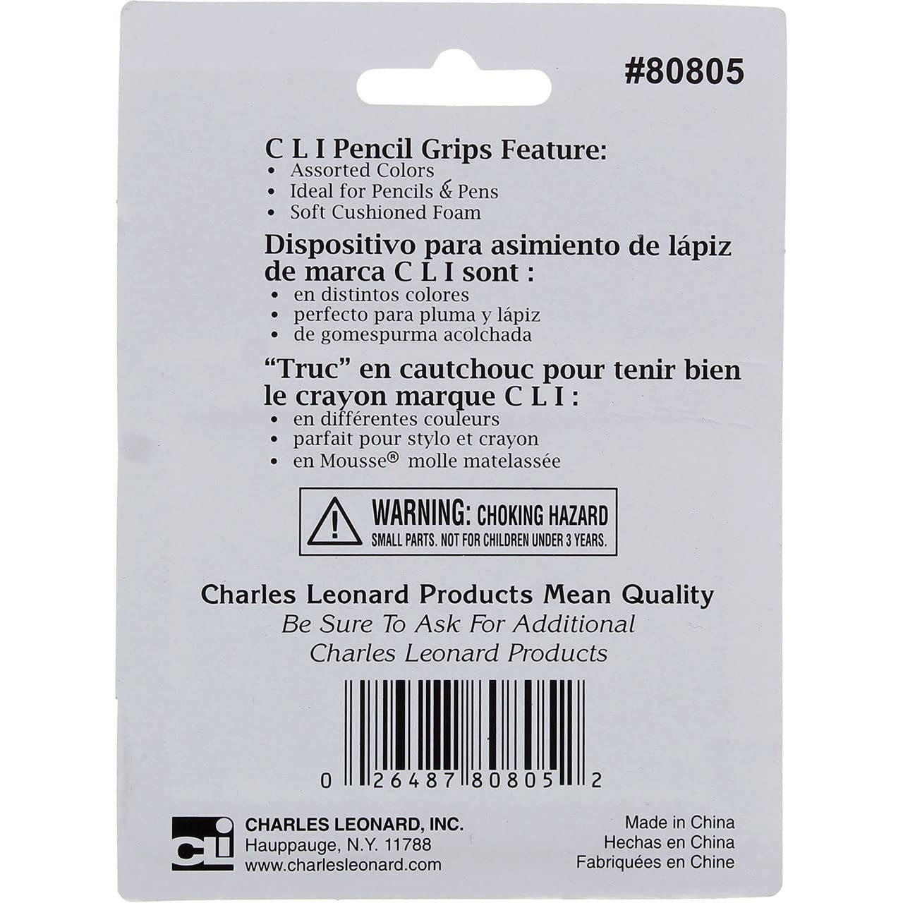 Charles Leonard Soft Cushioned Foam Pencil Grips, Assorted Colors, 5-Pack (80805)