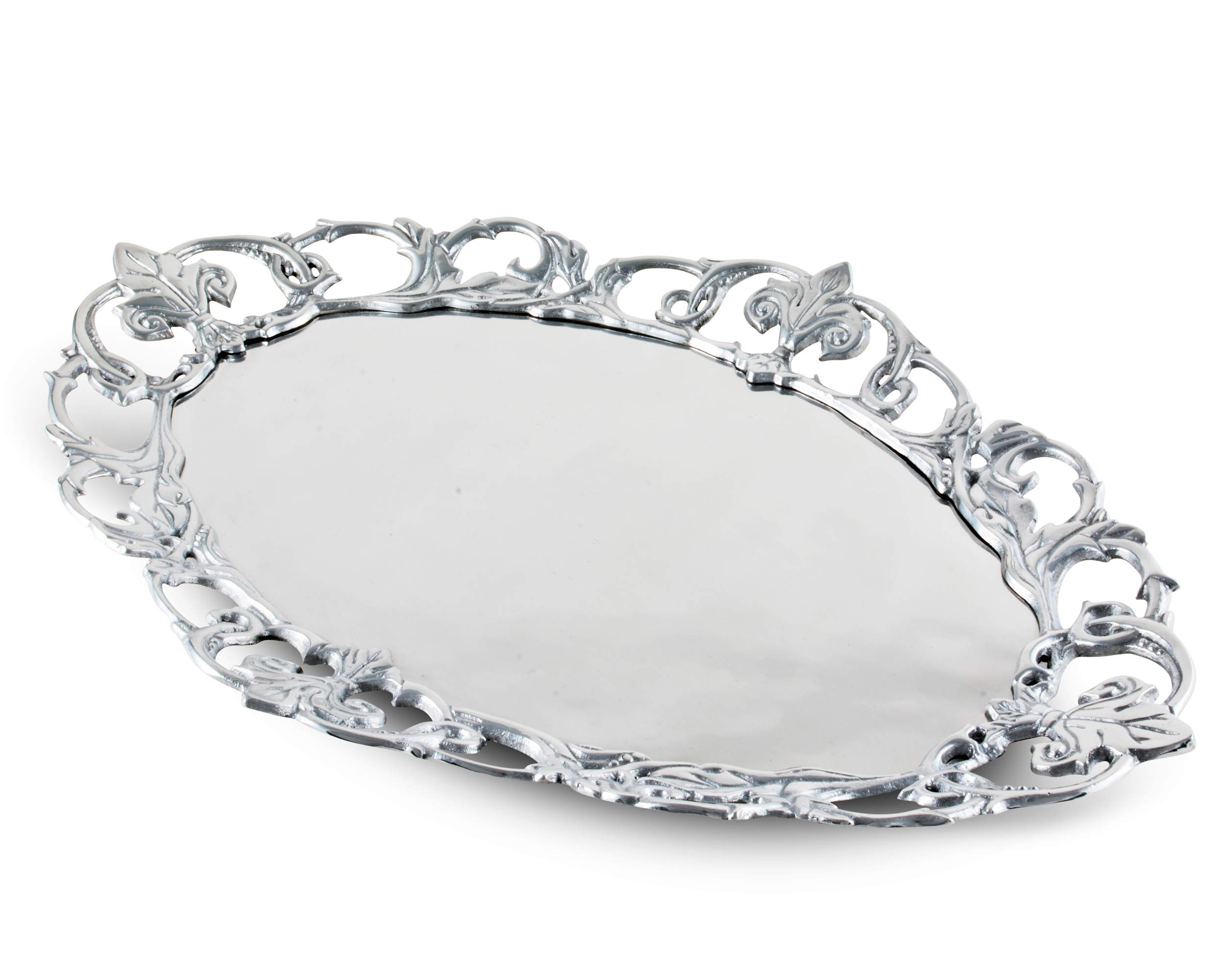 Arthur Court Designs Aluminum Fleur-De-Lis Oval Serving Tray 20 inch x 13.5 inch
