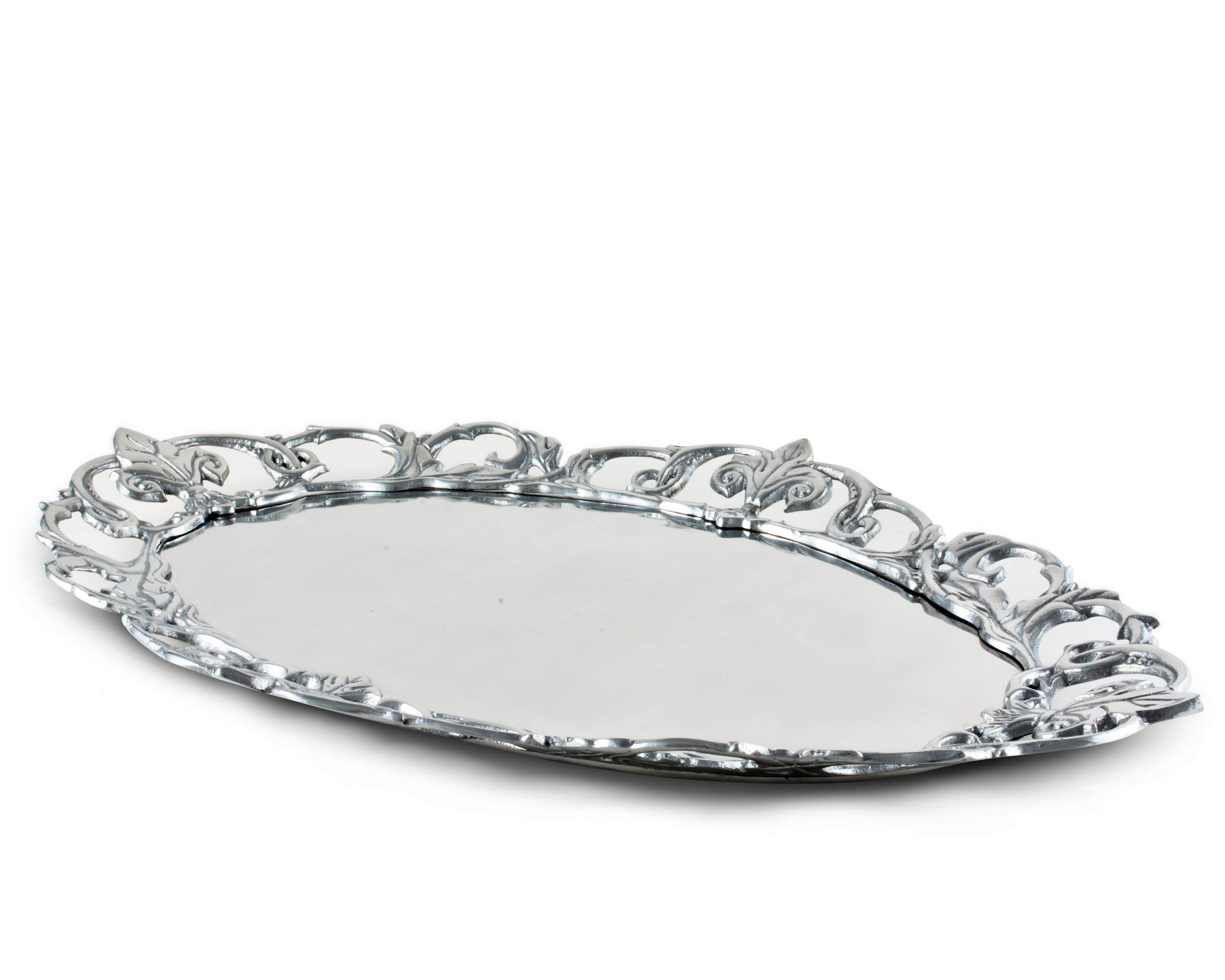 Arthur Court Designs Aluminum Fleur-De-Lis Oval Serving Tray 20 inch x 13.5 inch