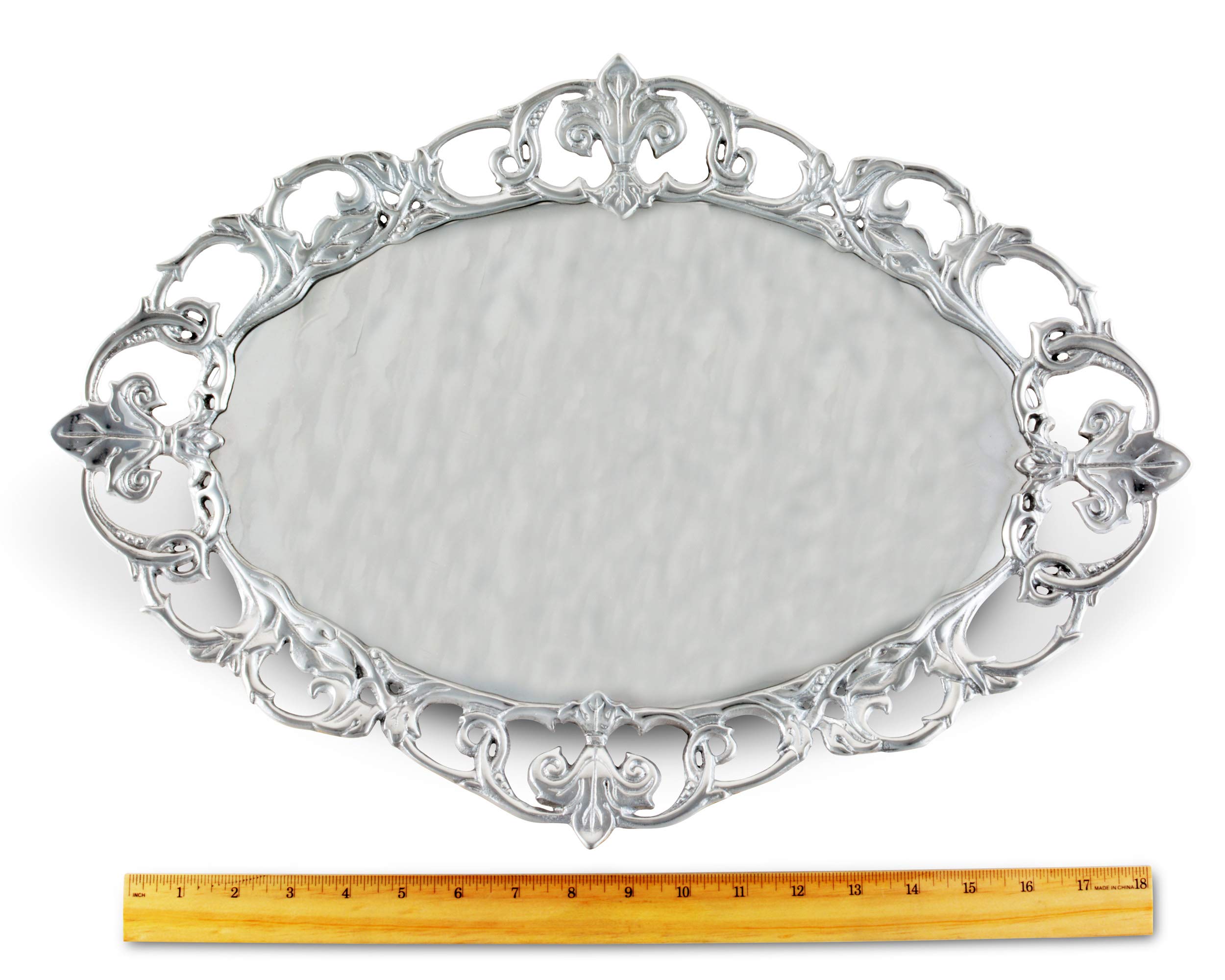 Arthur Court Designs Aluminum Fleur-De-Lis Oval Serving Tray 20 inch x 13.5 inch