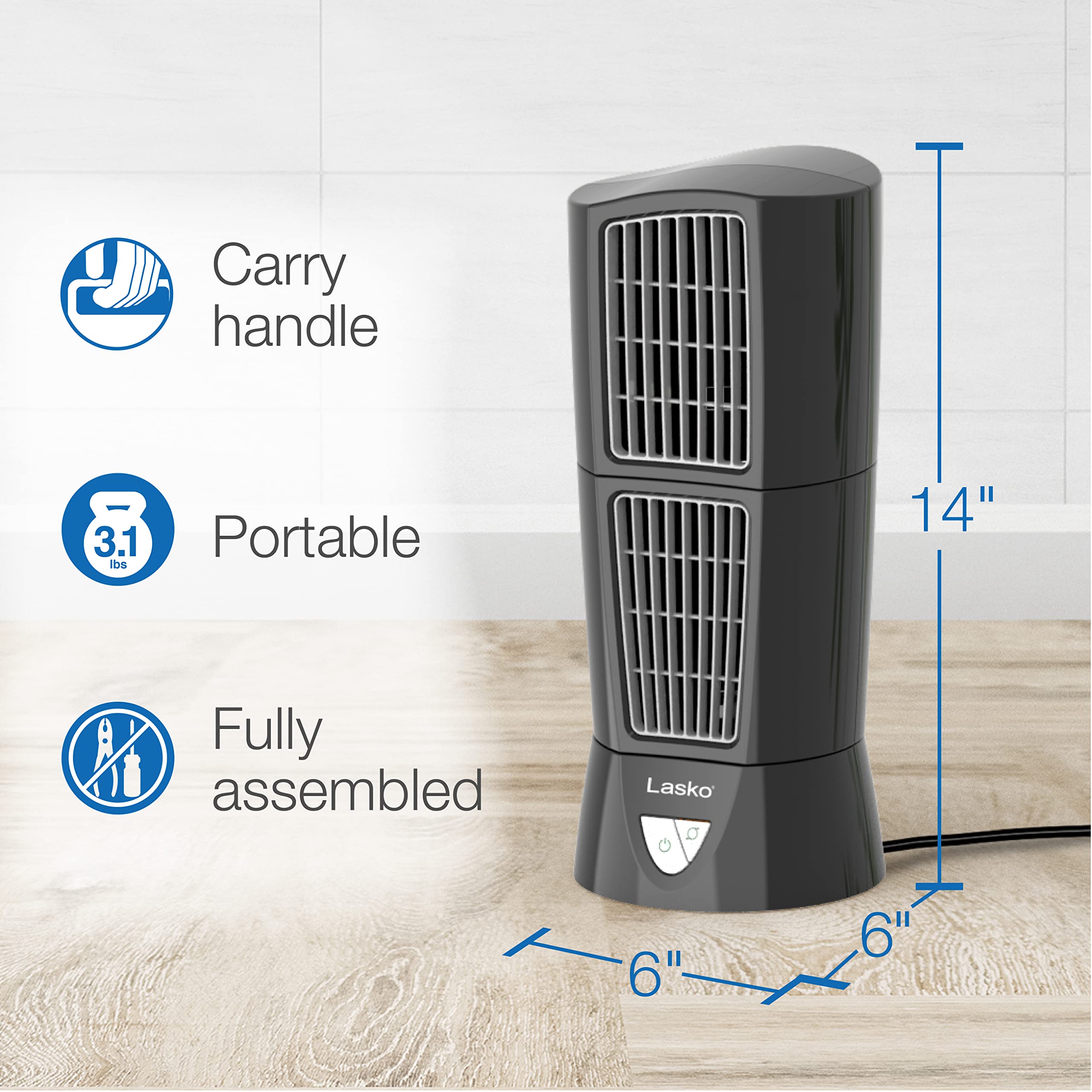 Lasko 4916 Platinum Desktop Wind Tower Oscillating Fan