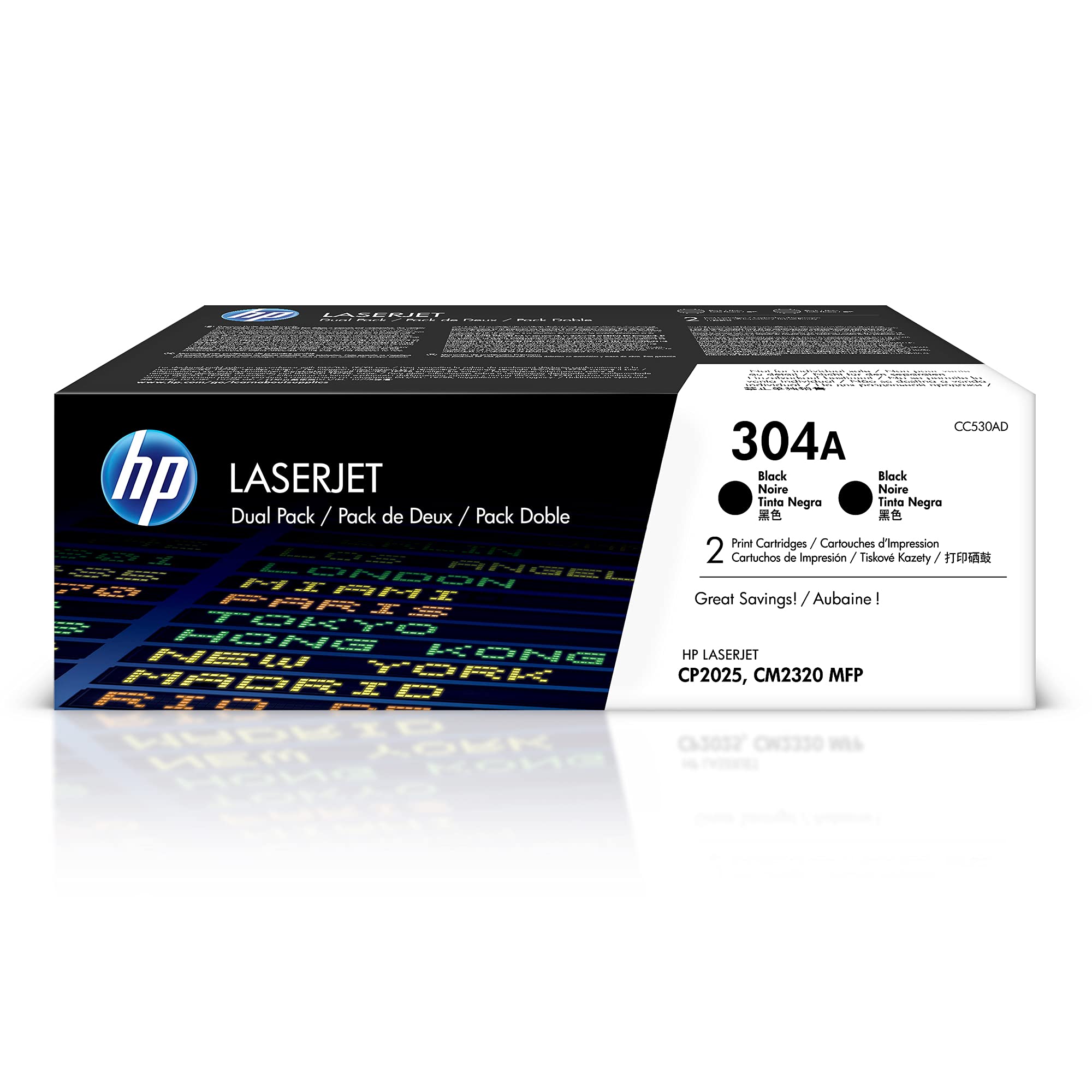 Original HP 304A Black Toner Cartridges (2-pack) | Works with HP Color LaserJet CM2320 MFP, HP Color LaserJet CP2025 Series | CC530AD