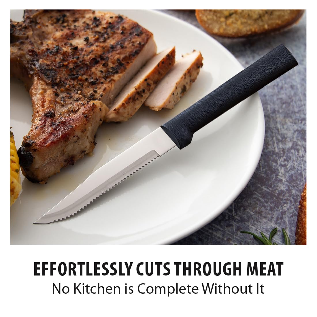 Rada Cutlery Serrated Steak Knife, W205/2, Black Handle, Pack of 2