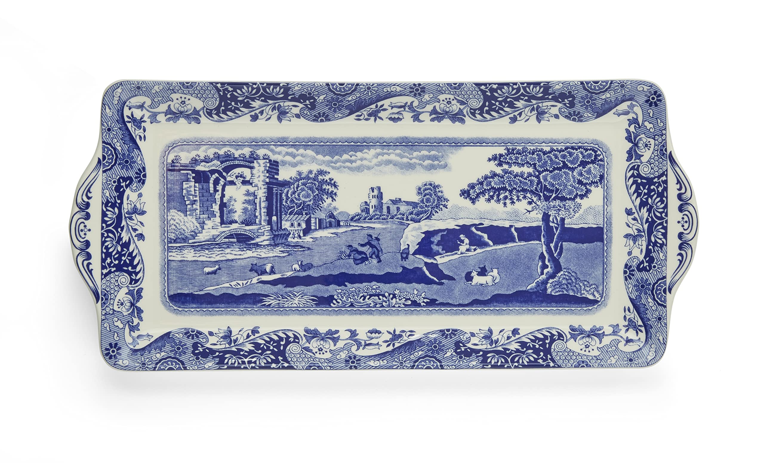 Spode Blue Italian Sandwich Tray | Serving Platter for Tea Sandwiches, Desserts, and Appetizers | Porcelain | Measures 13-Inches | Dishwasher Safe (Blue/ White)