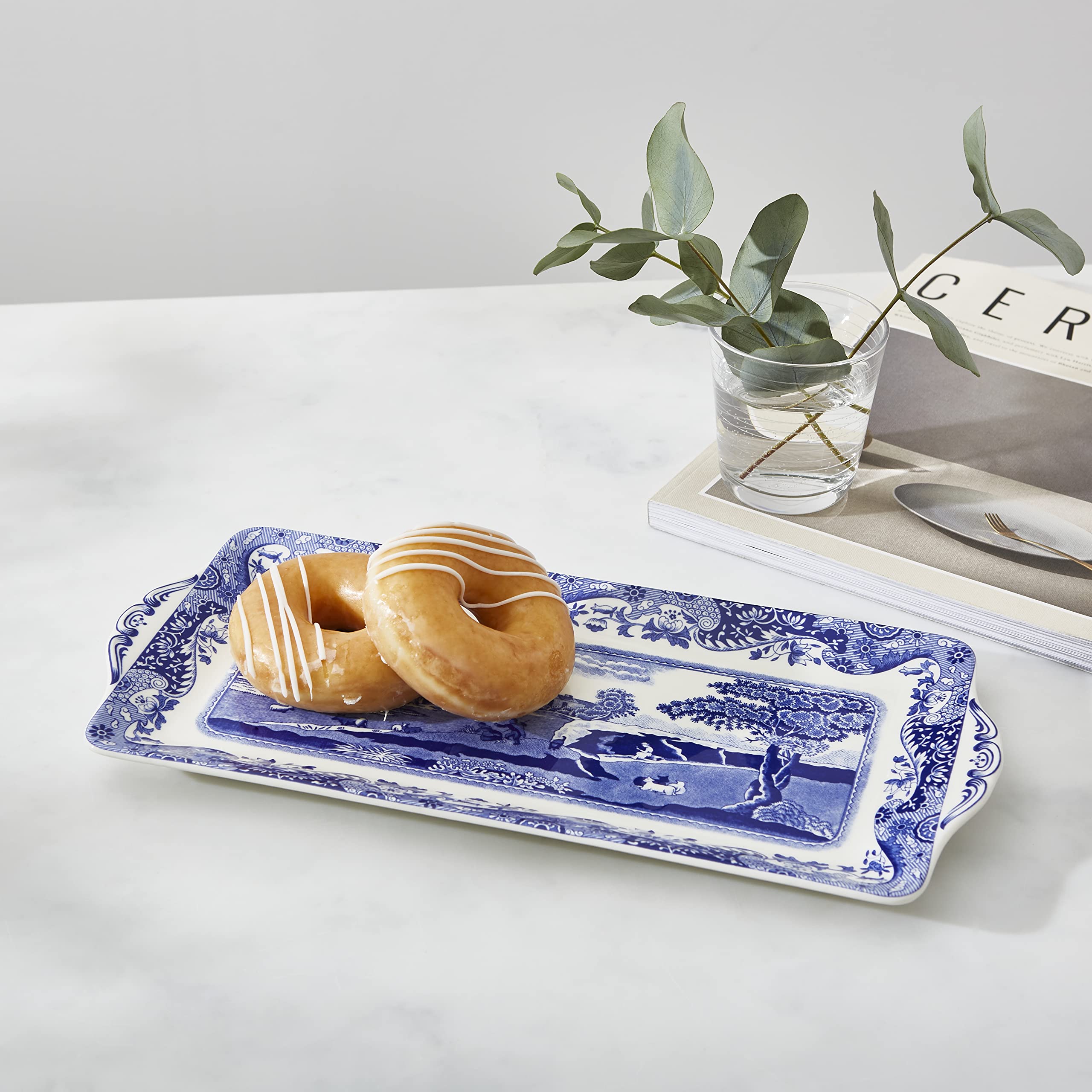 Spode Blue Italian Sandwich Tray | Serving Platter for Tea Sandwiches, Desserts, and Appetizers | Porcelain | Measures 13-Inches | Dishwasher Safe (Blue/ White)