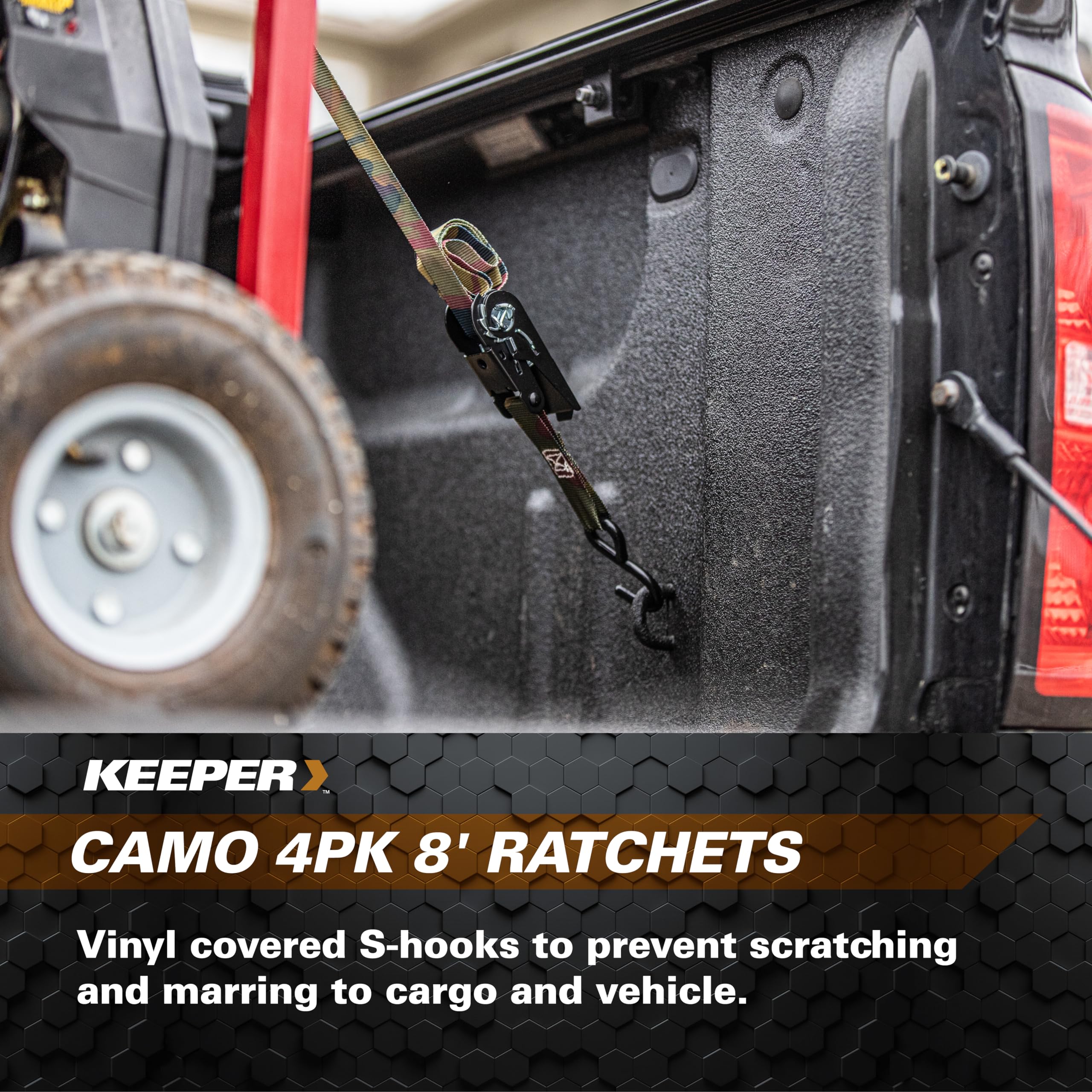 HAMPTON PROD Keeper 03508-V Camo 4PK 8' Ratchets, 400 lbs Working Load Limit