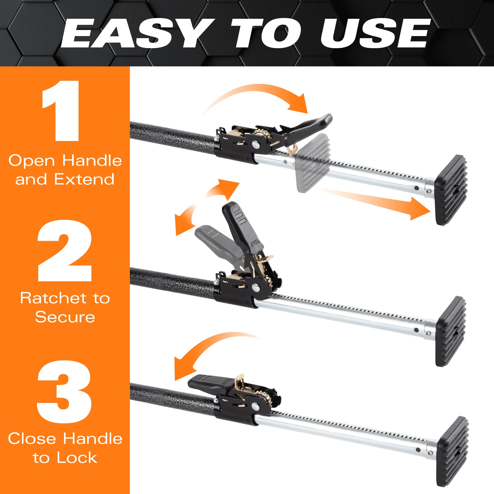 Keeper - Ratcheting Cargo Bar - Black/Silver, Adjustable From 40"-70"