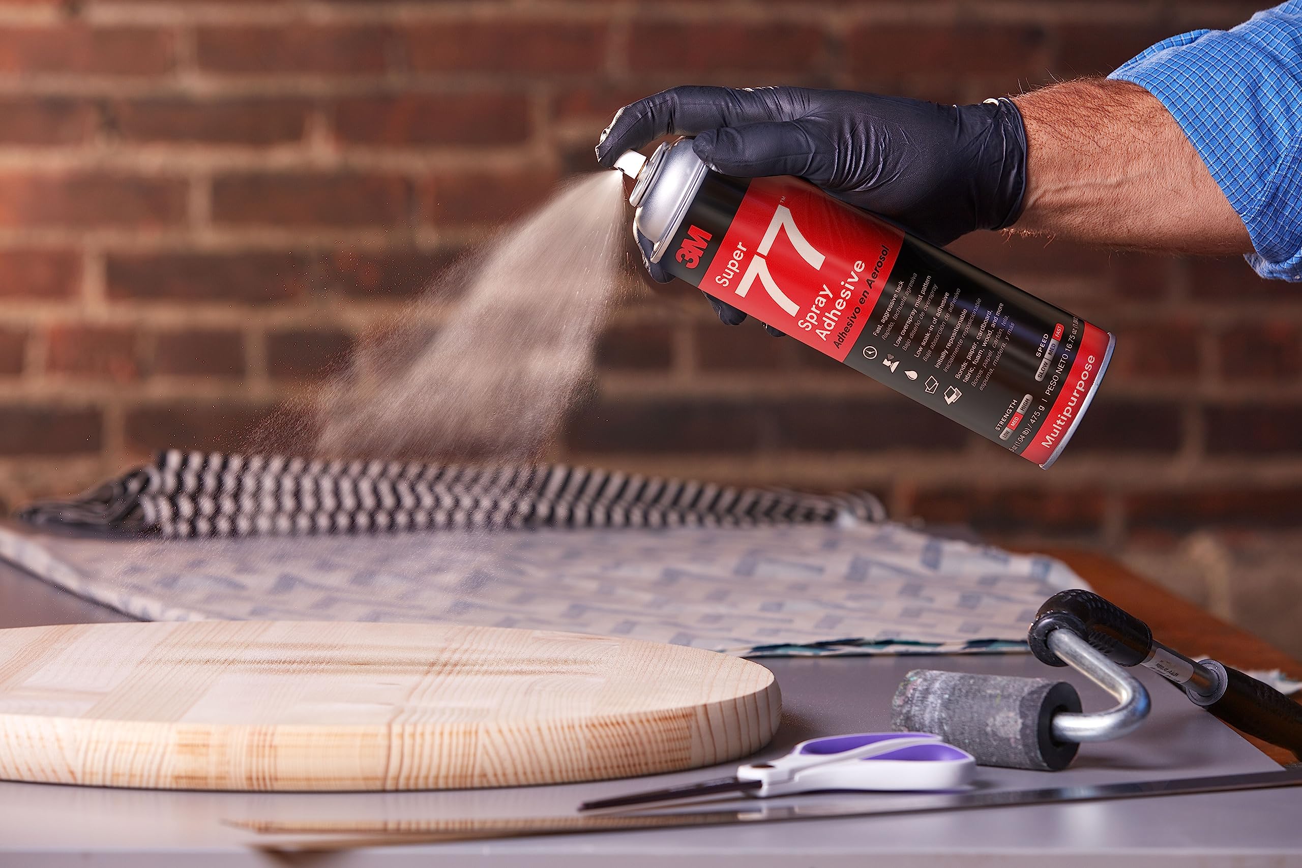 3M Super 77 Multipurpose Permanent Spray Adhesive Glue, Paper, Cardboard, Fabric, Plastic, Metal, Wood, Net Wt 16.75 oz, Clear, (77-24)
