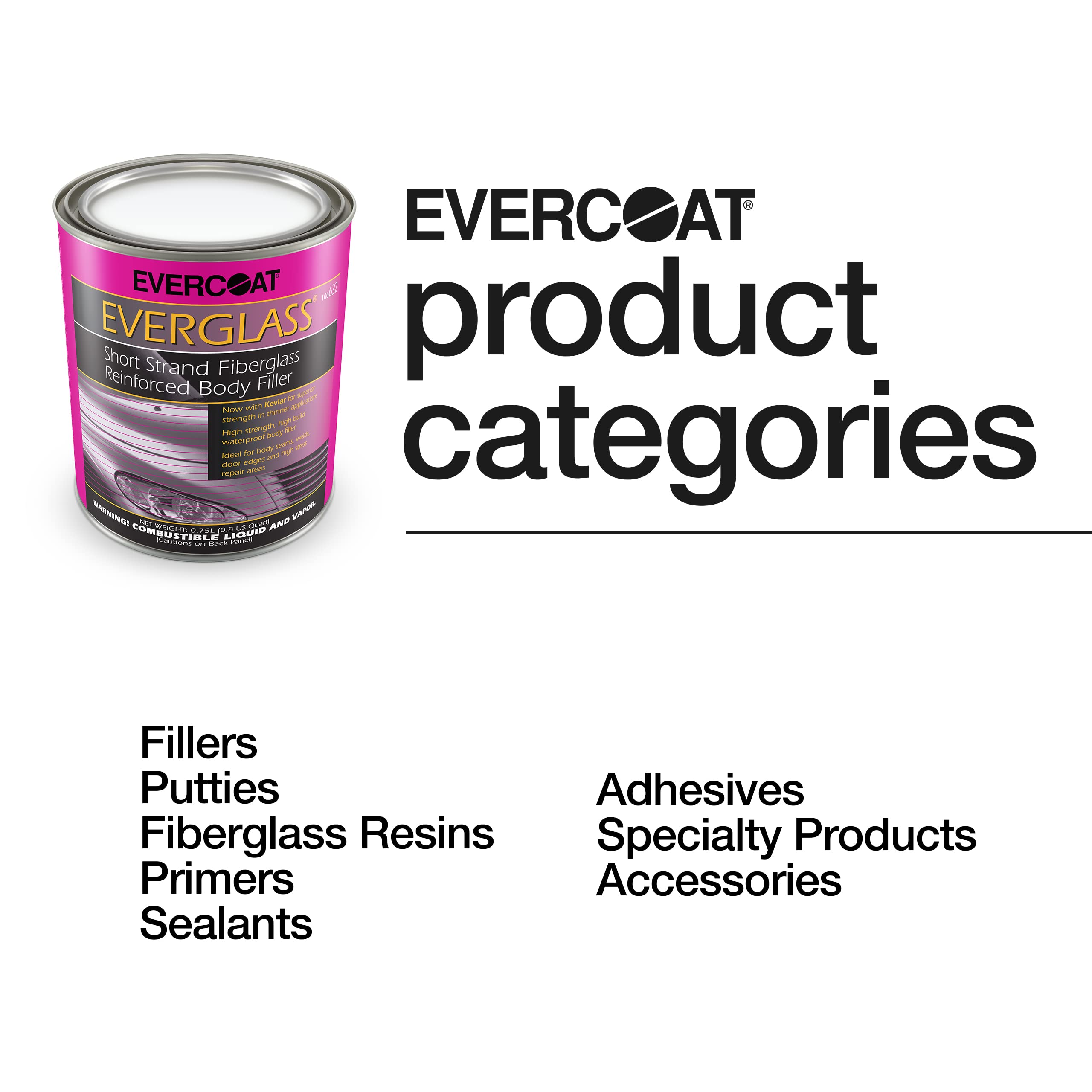 Evercoat Everglass Short Strand Fiberglass Reinforced Filler - Waterproof Filler - 32 Fl Oz