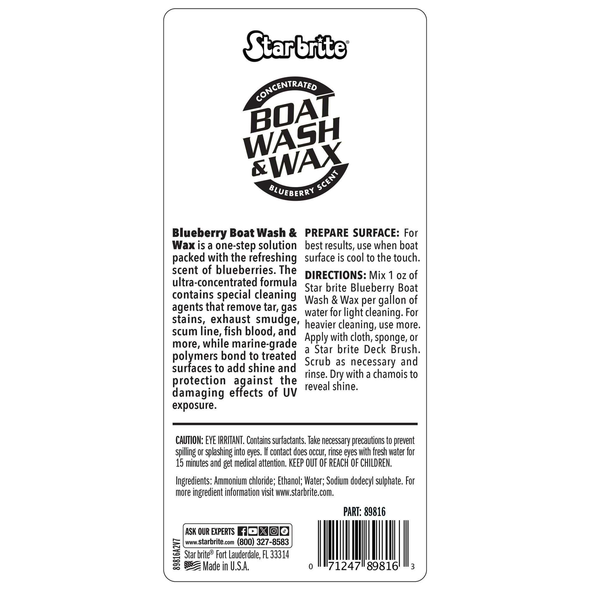 STAR BRITE Boat Wash & Wax - Heavy Duty Concentrate - Clean, Shine & Protect in One Easy Step - Blueberry Scent - 16 OZ (089816)