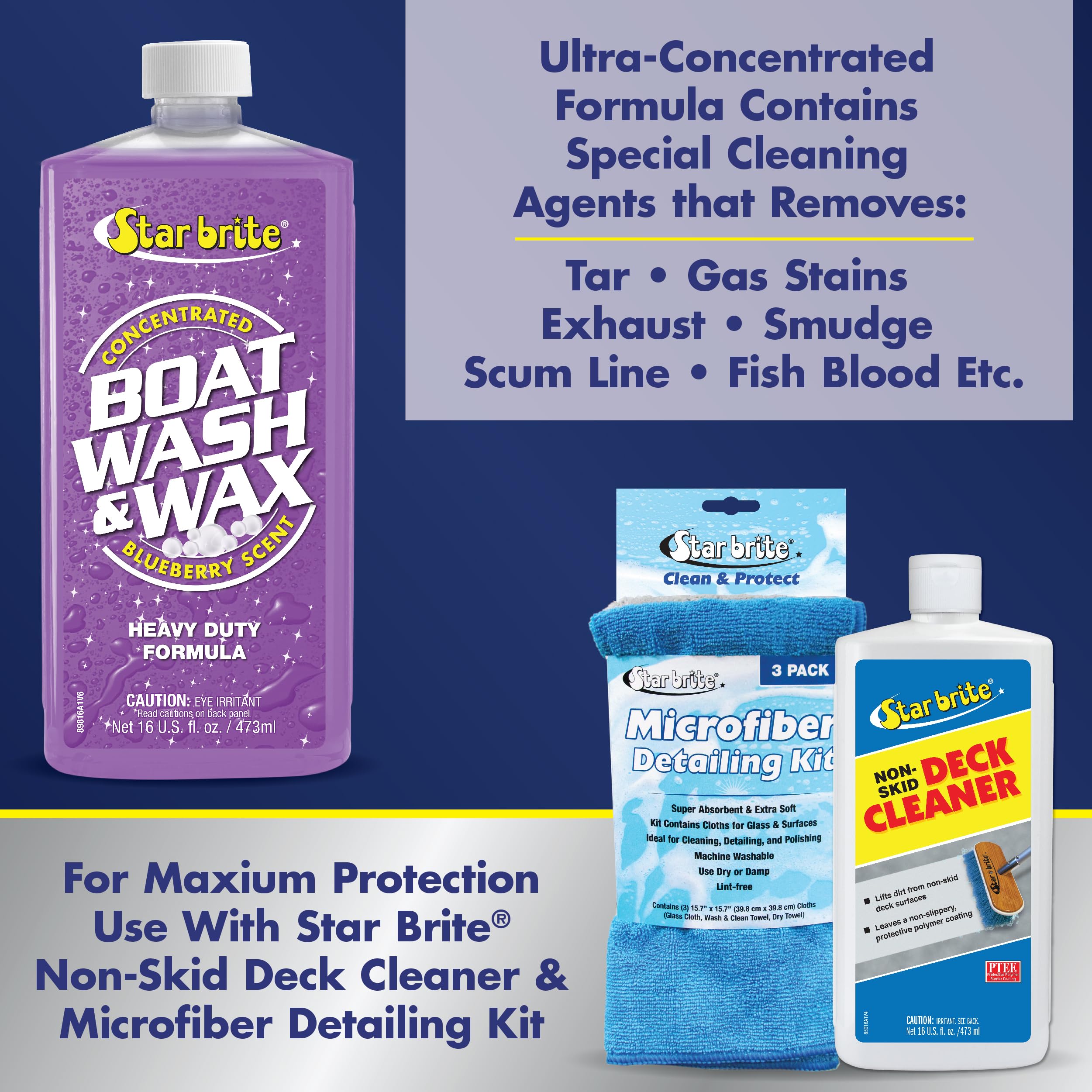 STAR BRITE Boat Wash & Wax - Heavy Duty Concentrate - Clean, Shine & Protect in One Easy Step - Blueberry Scent - 16 OZ (089816)