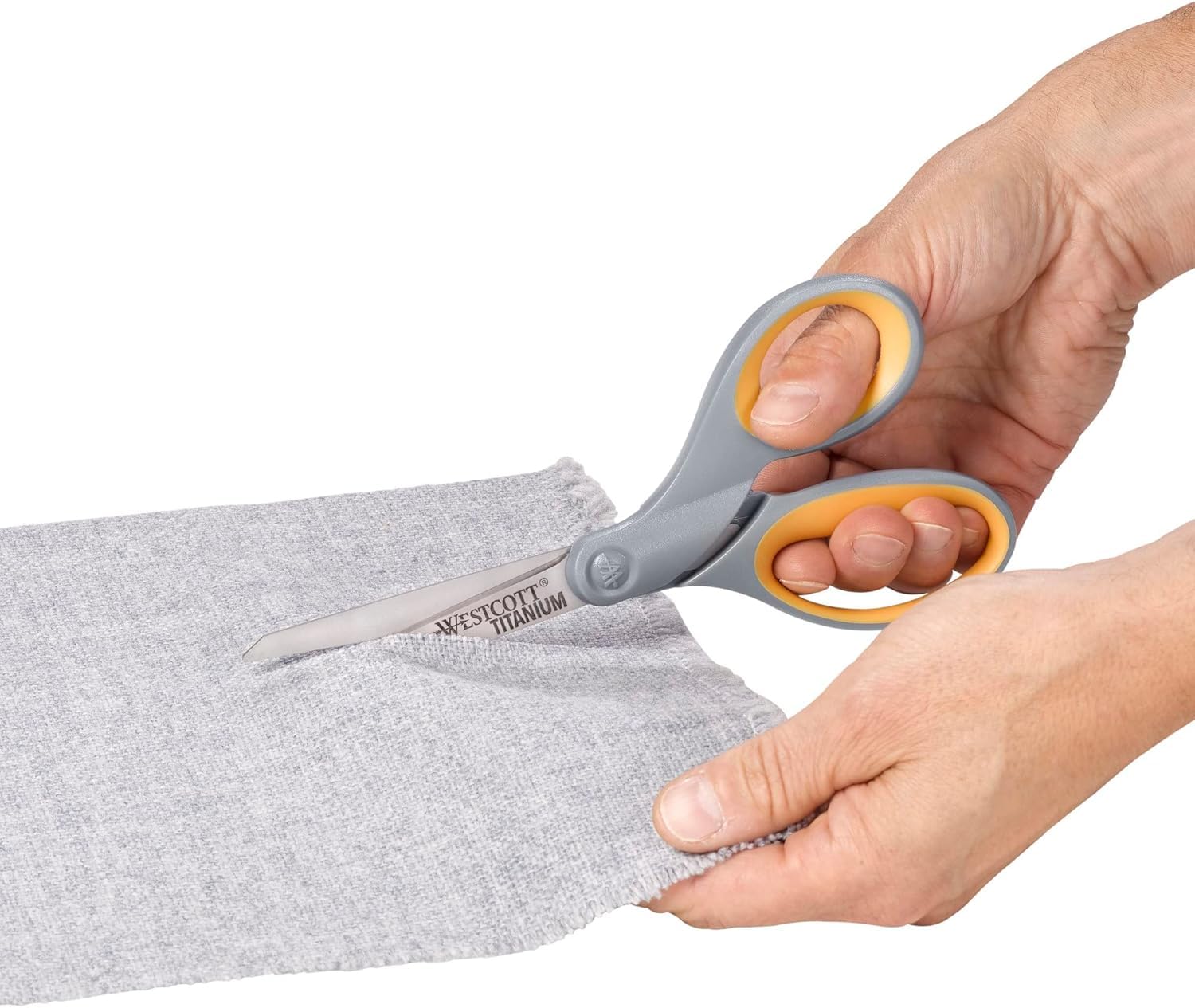 Westcott 13529 8" Straight Titanium Bonded Scissors with Soft Handle, Grey/Yellow