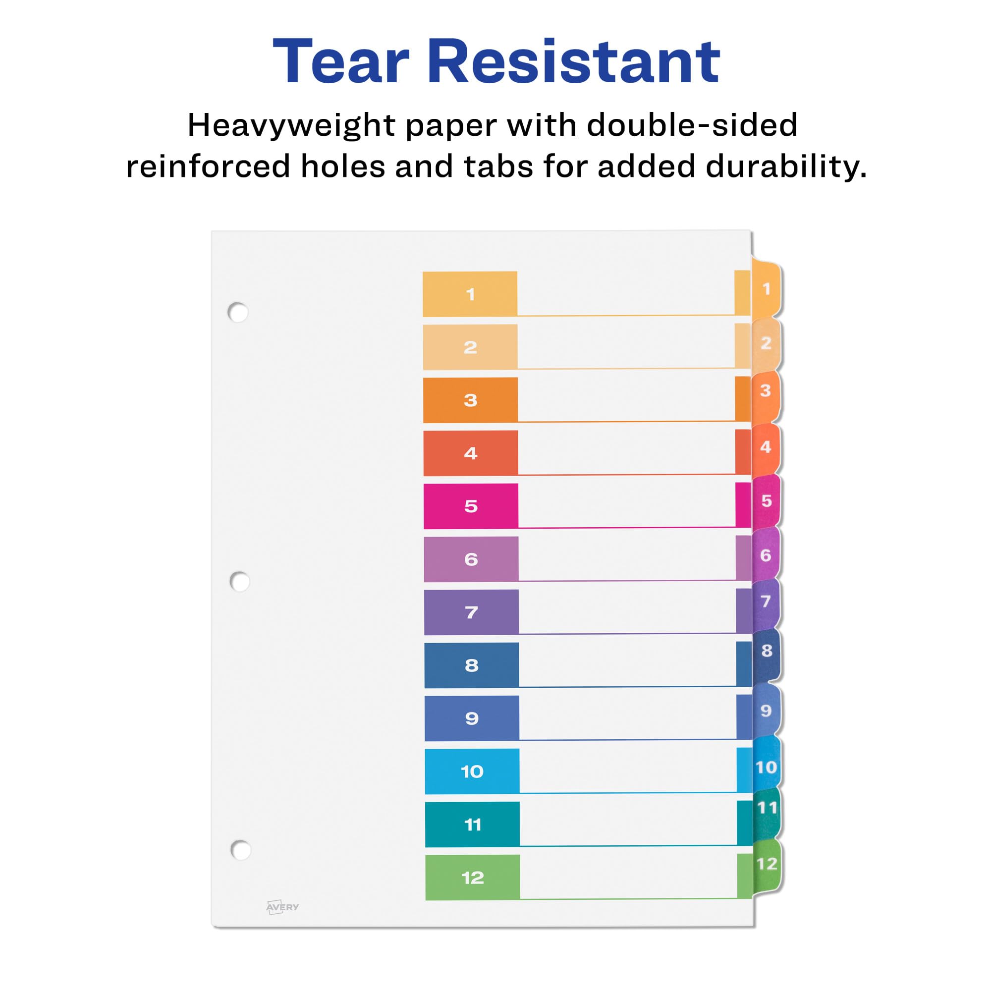 Avery Ready Index 12-Tab Binder Dividers, Customizable Table of Contents, Multicolor Tabs, 6 Sets (11196)