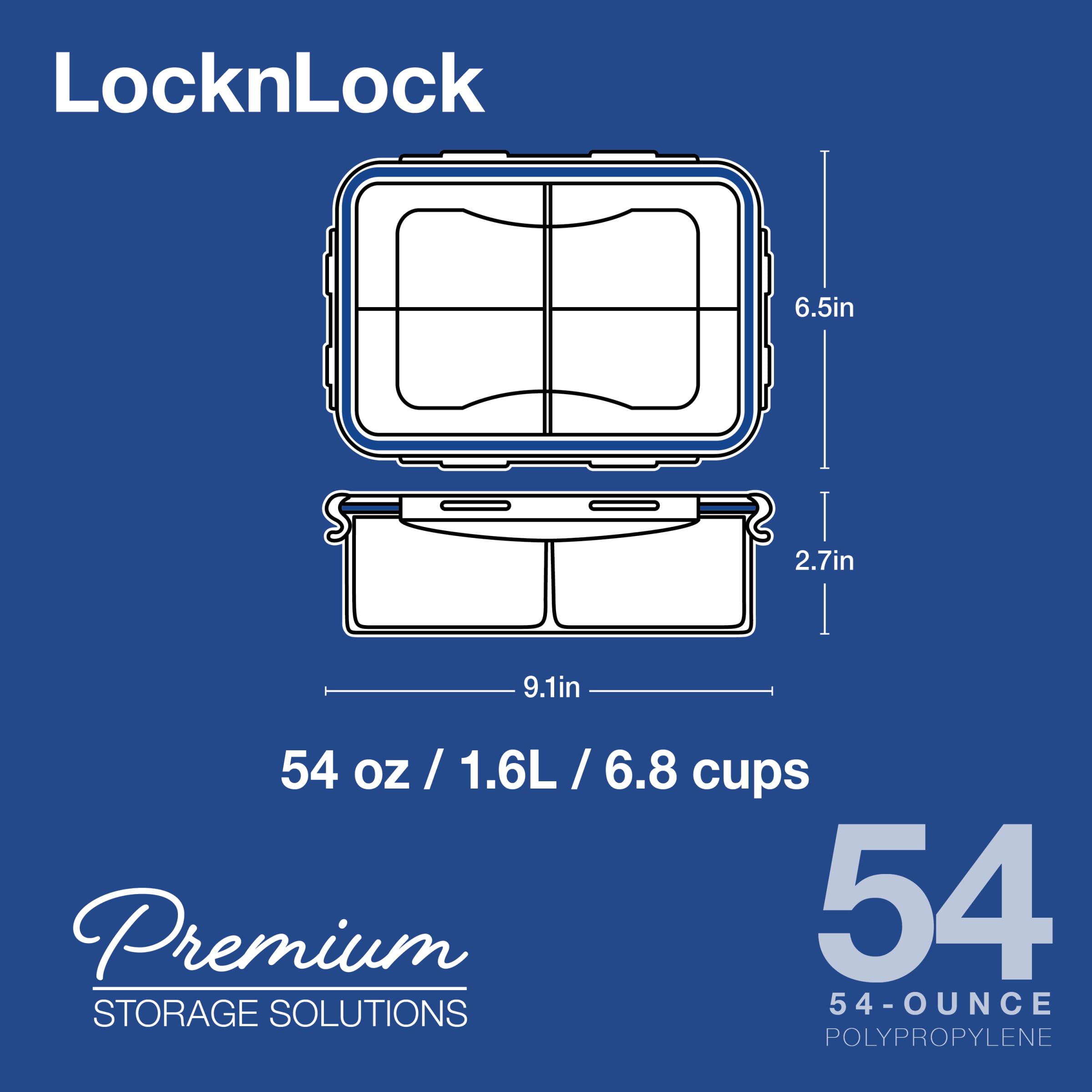 LocknLock Easy Essentials Food Storage lids/Airtight containers, BPA Free, Rectangle-54 oz-for Veggies, Clear