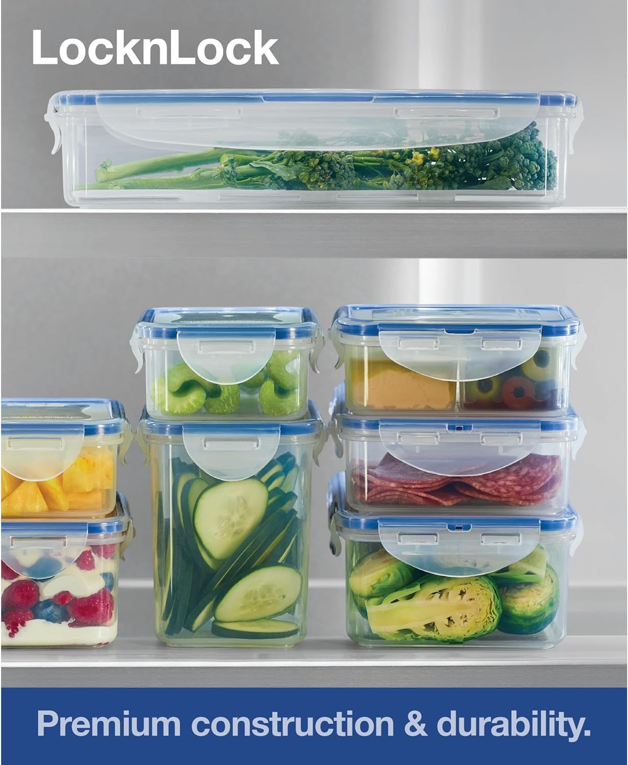 LocknLock Easy Essentials Food Storage lids/Airtight containers, BPA Free, Rectangle-54 oz-for Veggies, Clear