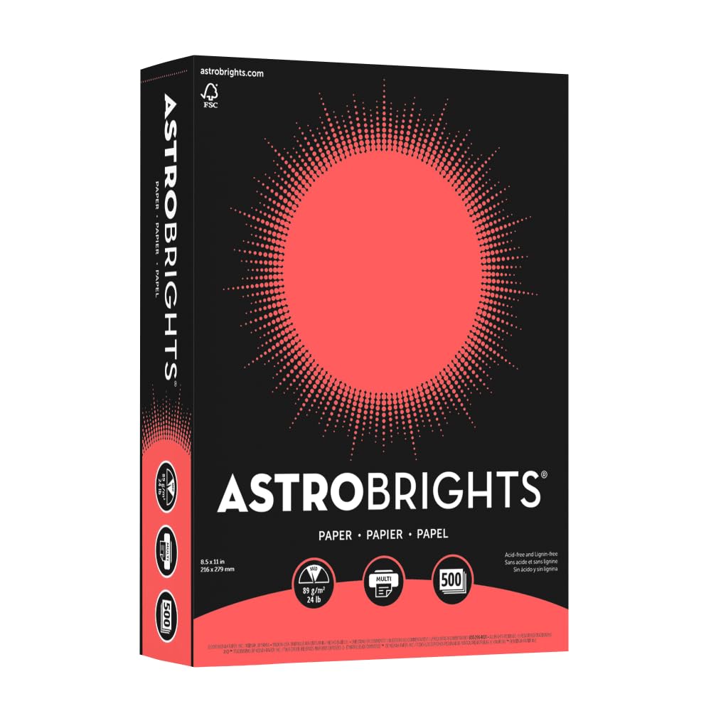 Neenah Astrobrights® Bright Color Paper, Letter Size Paper, 24 Lb, FSC Certified, Rocket Red, Ream Of 500 Sheets