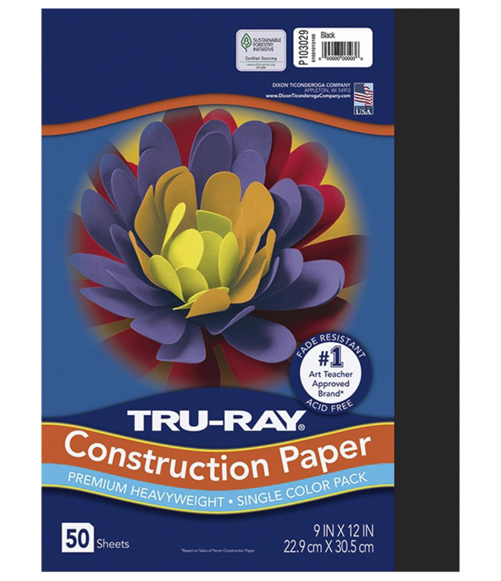 Pacon Tru-Ray Heavyweight Construction Paper, Black, 9" x 12", 50 Sheets, Sulphite Construction Paper