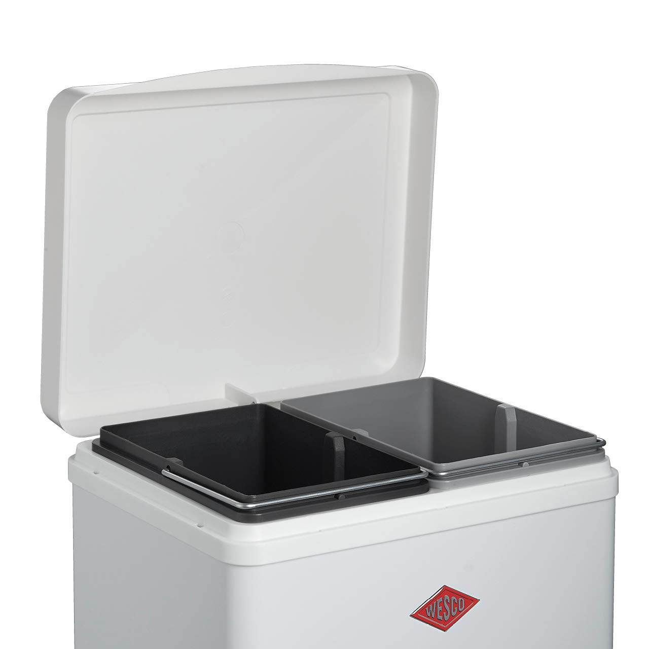 WESCO 380411-01 Pedal Trash Can, White, Size: 13.4 x 16.9 x 11.2 inches (34 x 43 x 28.5 cm), Kitchen Pedal Bin, Separate Double