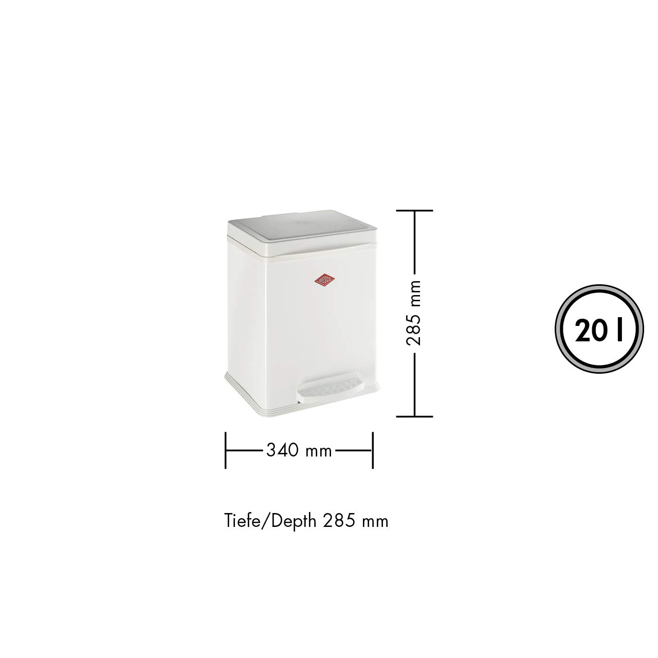 WESCO 380411-01 Pedal Trash Can, White, Size: 13.4 x 16.9 x 11.2 inches (34 x 43 x 28.5 cm), Kitchen Pedal Bin, Separate Double