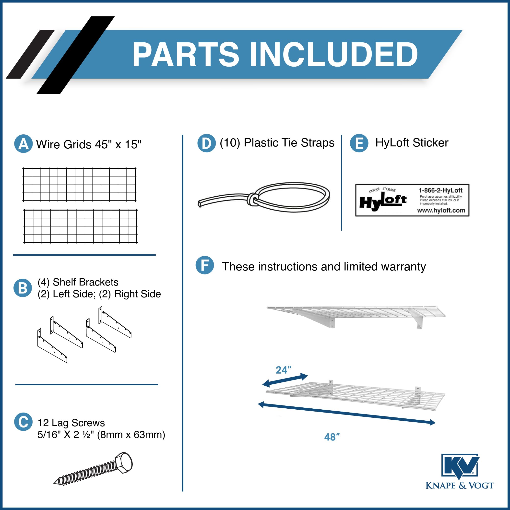 Hyloft 00630 48" x 24" Garage Wall Shelf Storage, White (Pack of 2)