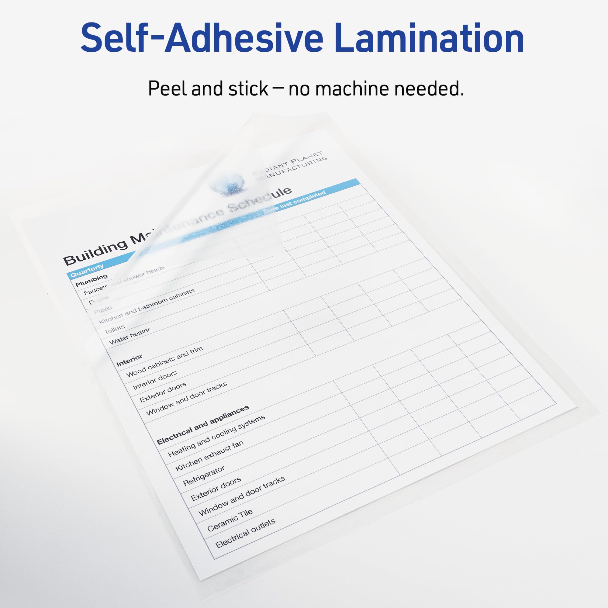 Avery 73601 Self-Adhesive Laminating Sheets, 9 x 12 Inch, Permanent Adhesive, 50 Clear Laminating Sheets