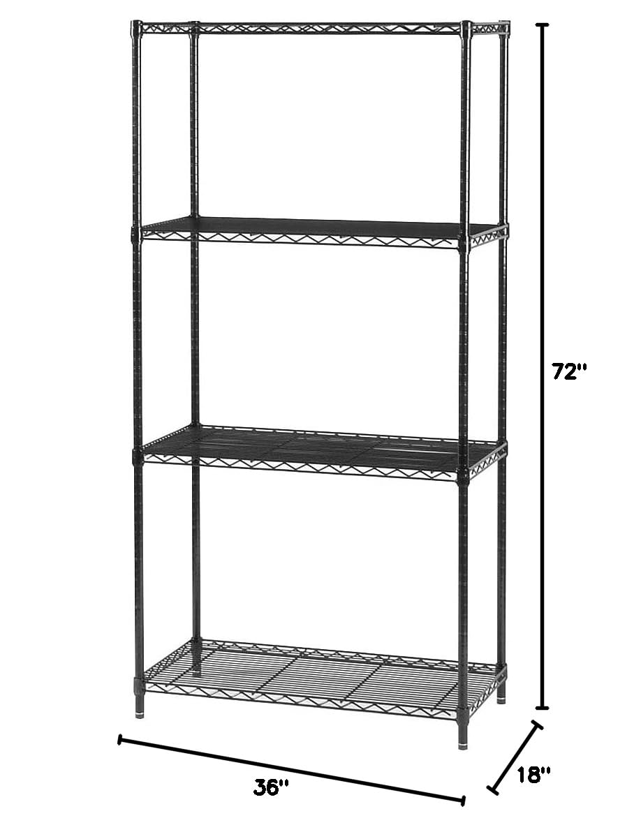 Safco Products Industrial Wire Shelving Starter Unit 36"W x 18"D x 72"H (Add-On Unit and Extra Shelf Pack sold separately), Black