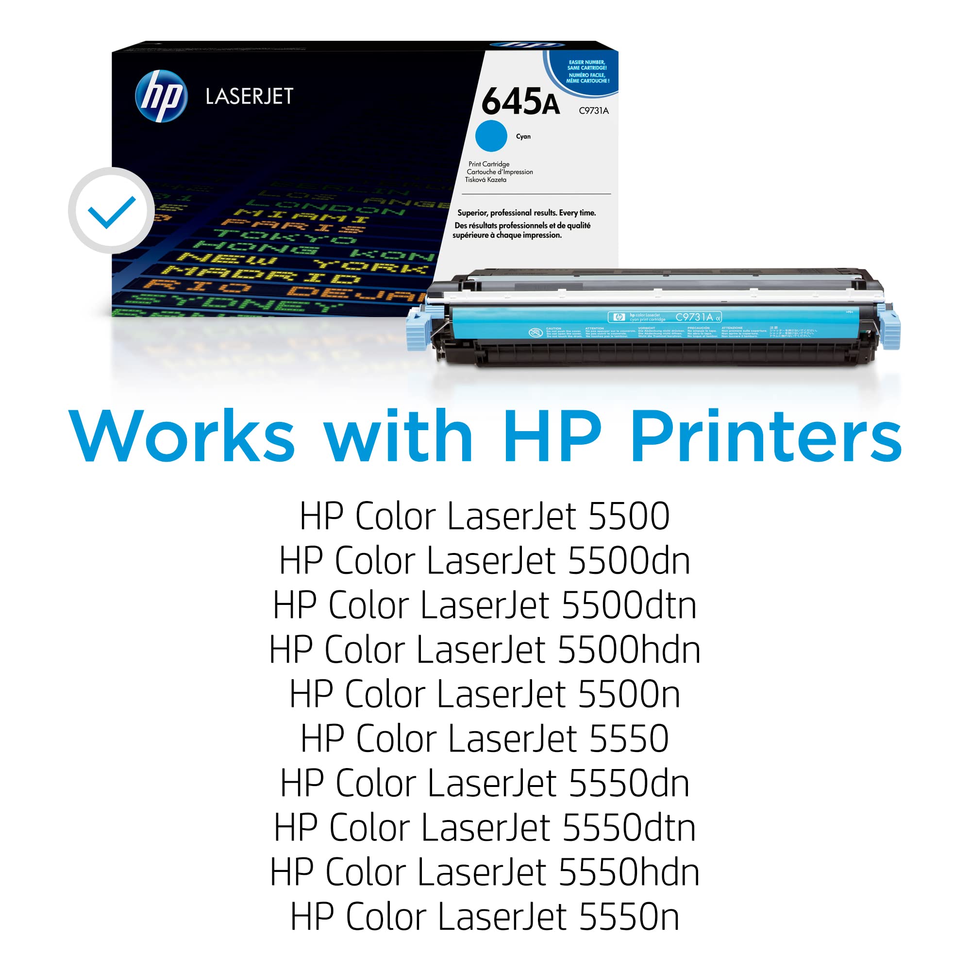 Original HP 645A Cyan Toner Cartridge | Works with HP Color LaserJet 5500, 5550 Series | C9731A