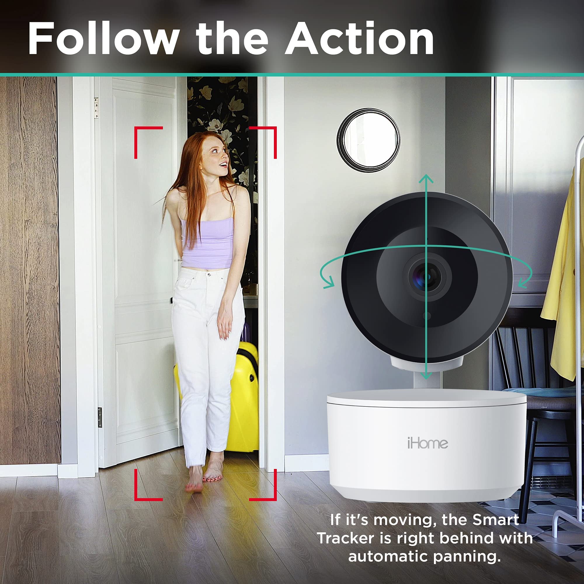 iHome Roto Smart Indoor WiFi Auto-Tracking Security Camera, Home Surveillance Cameras with 2-Way Audio, Night Vision, and Motion Alerts, 1080p HD, 2 Pack