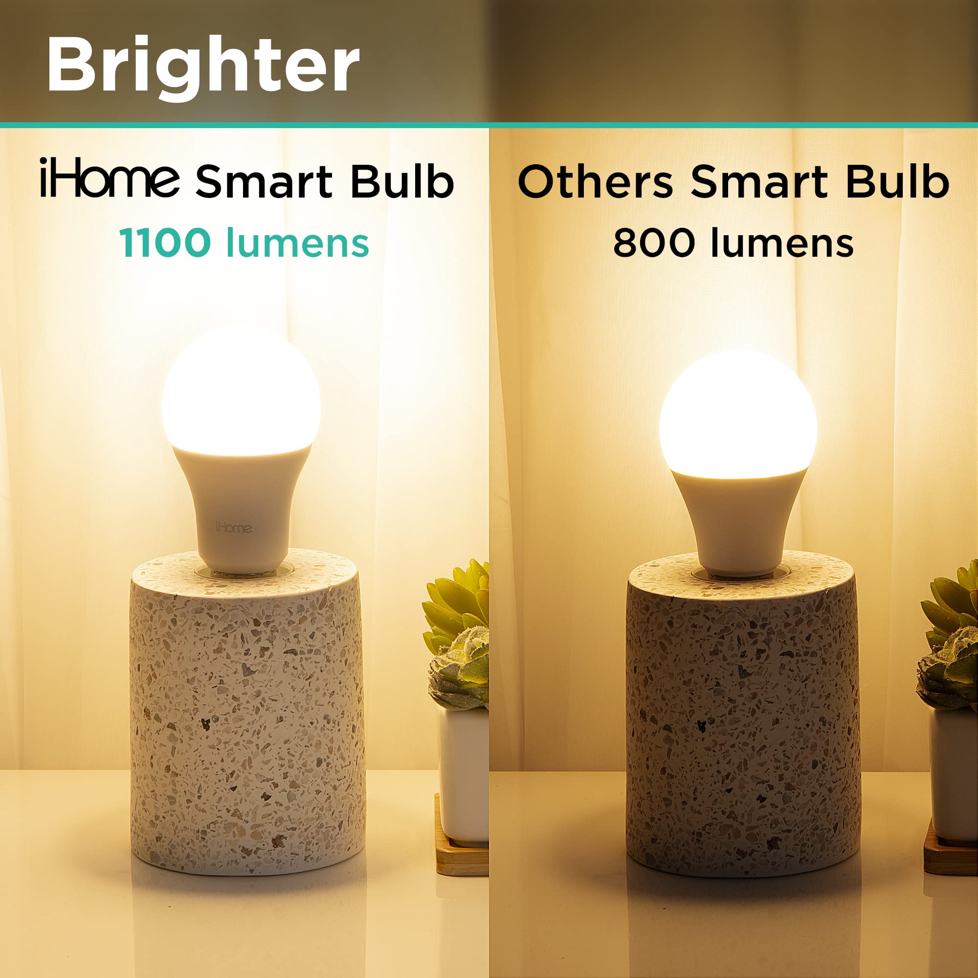 iHome Spectra Smart White Lights, 1100 Lumens 10W, 75W Equivalent, A19 E26 Tunable and Dimmable WiFi Smart Bulb, No Hub Required, Works with Alexa and Google Home, 4 Pack
