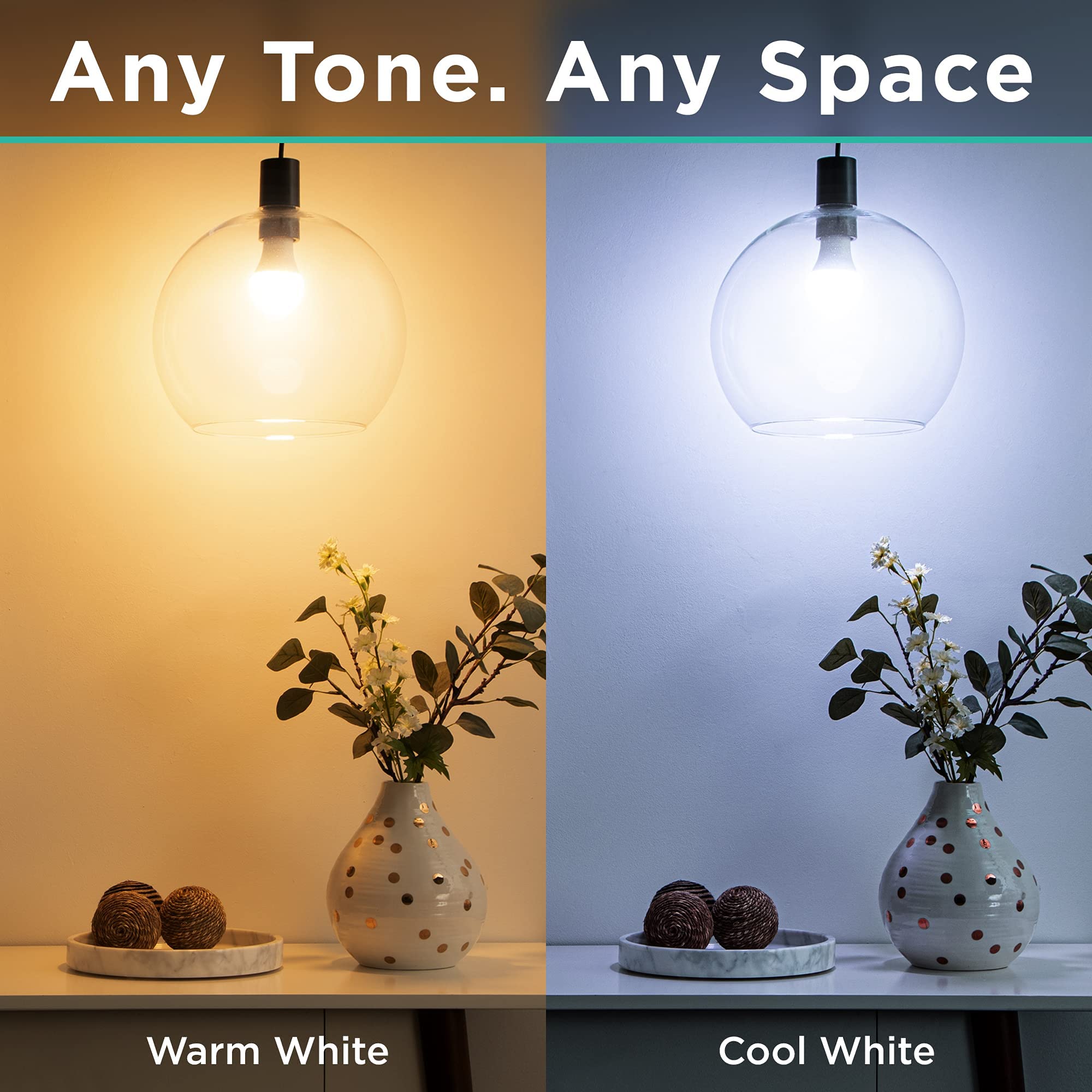 iHome Spectra Smart White Lights, 1100 Lumens 10W, 75W Equivalent, A19 E26 Tunable and Dimmable WiFi Smart Bulb, No Hub Required, Works with Alexa and Google Home, 4 Pack