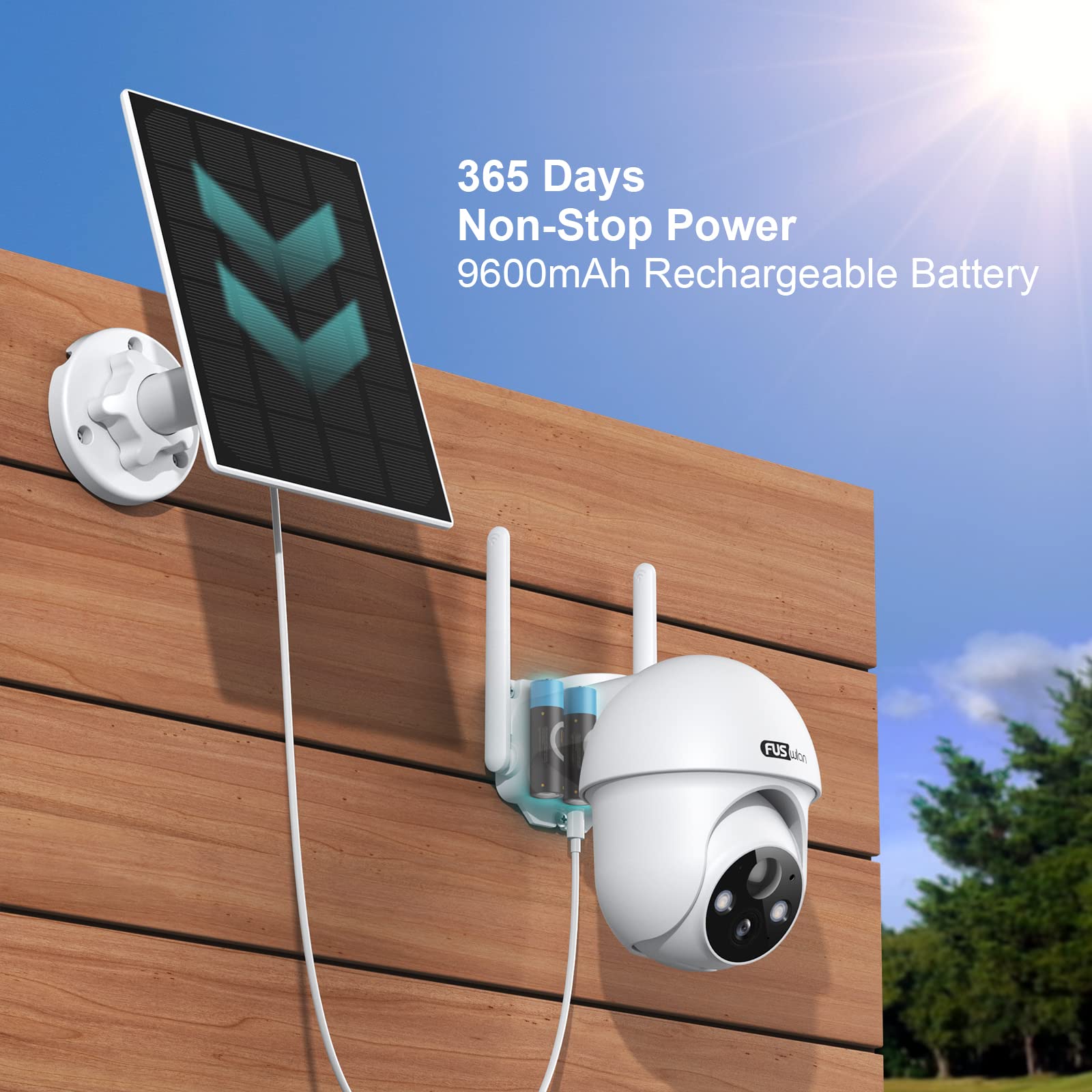 Solar Security Camera Wireless Outdoor WiFi Battery Pan Tilt 360° View Camera with 1080P Night Vision, Spotlight, PIR Motion Detection, Two-Way Audio, IP65 Waterproof, CloudEdge APP, SD/Cloud Storage