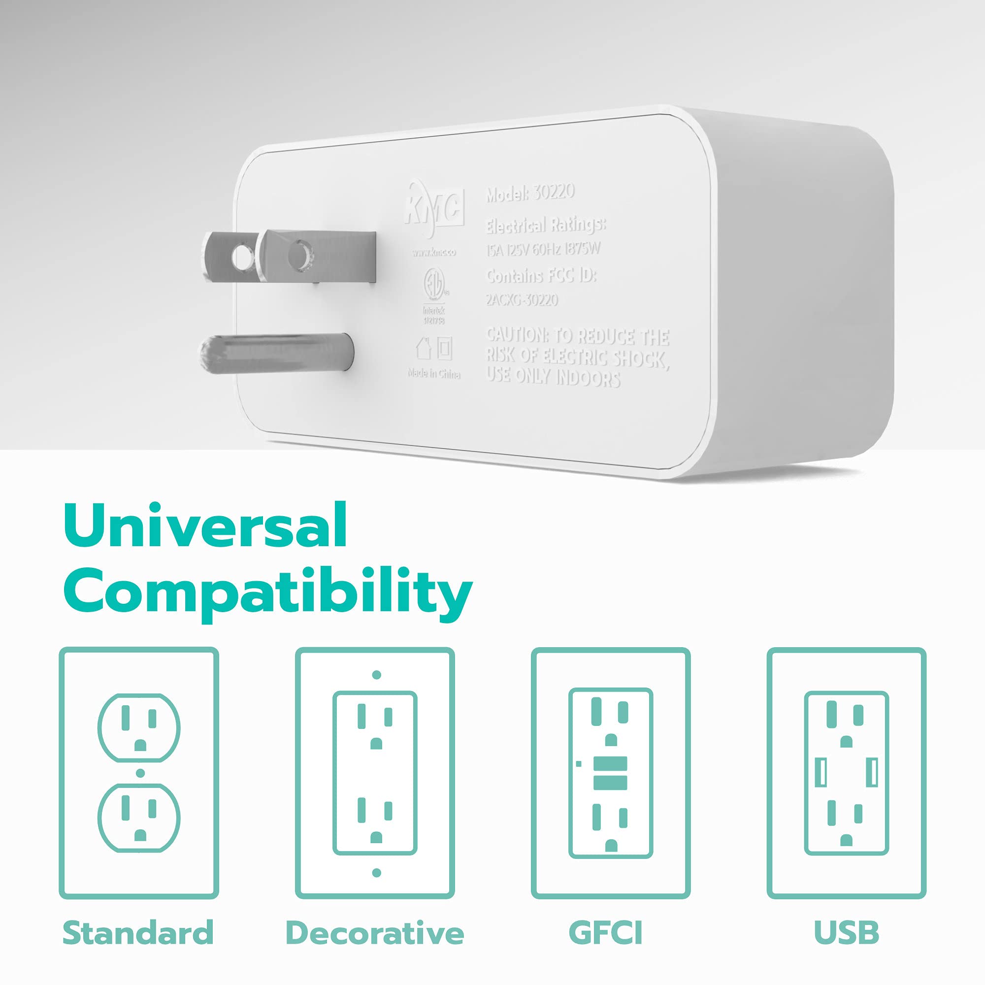 KMC Smart Plug Duo, 2-Outlet Wi-Fi Smart Plug, Multi Plug Adapter, Independently Controlled Smart Outlets, Works with Alexa & Google Assistant, No Hub Required