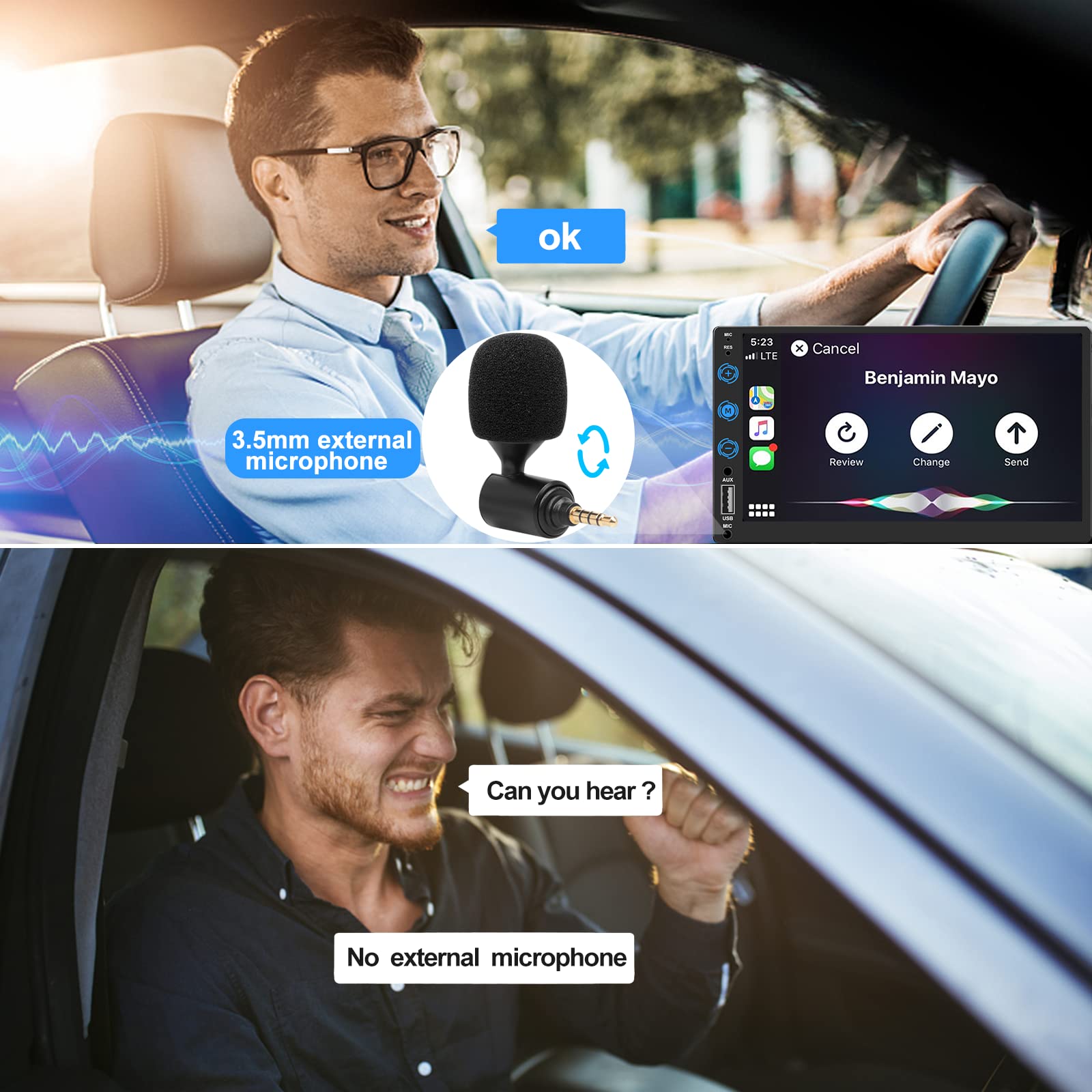 Double Din Car Stereo with Bluetooth,Compatible with Apple CarPlay & Android Auto,7 Inches HD Touchscreen Car AM/FM Radio Audio Receiver with Reverse Camera,Front Microphone,Voice Control,AUX /SWC/USB