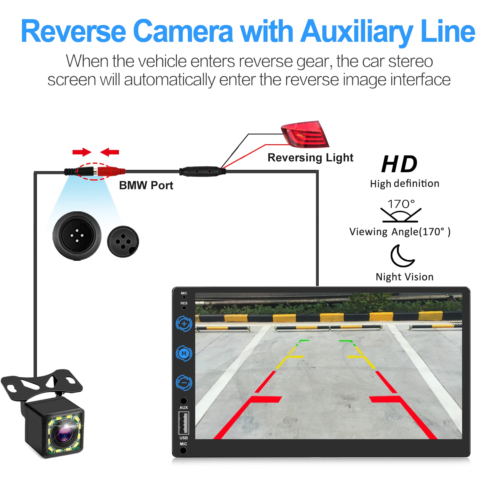 Double Din Car Stereo with Bluetooth,Compatible with Apple CarPlay & Android Auto,7 Inches HD Touchscreen Car AM/FM Radio Audio Receiver with Reverse Camera,Front Microphone,Voice Control,AUX /SWC/USB