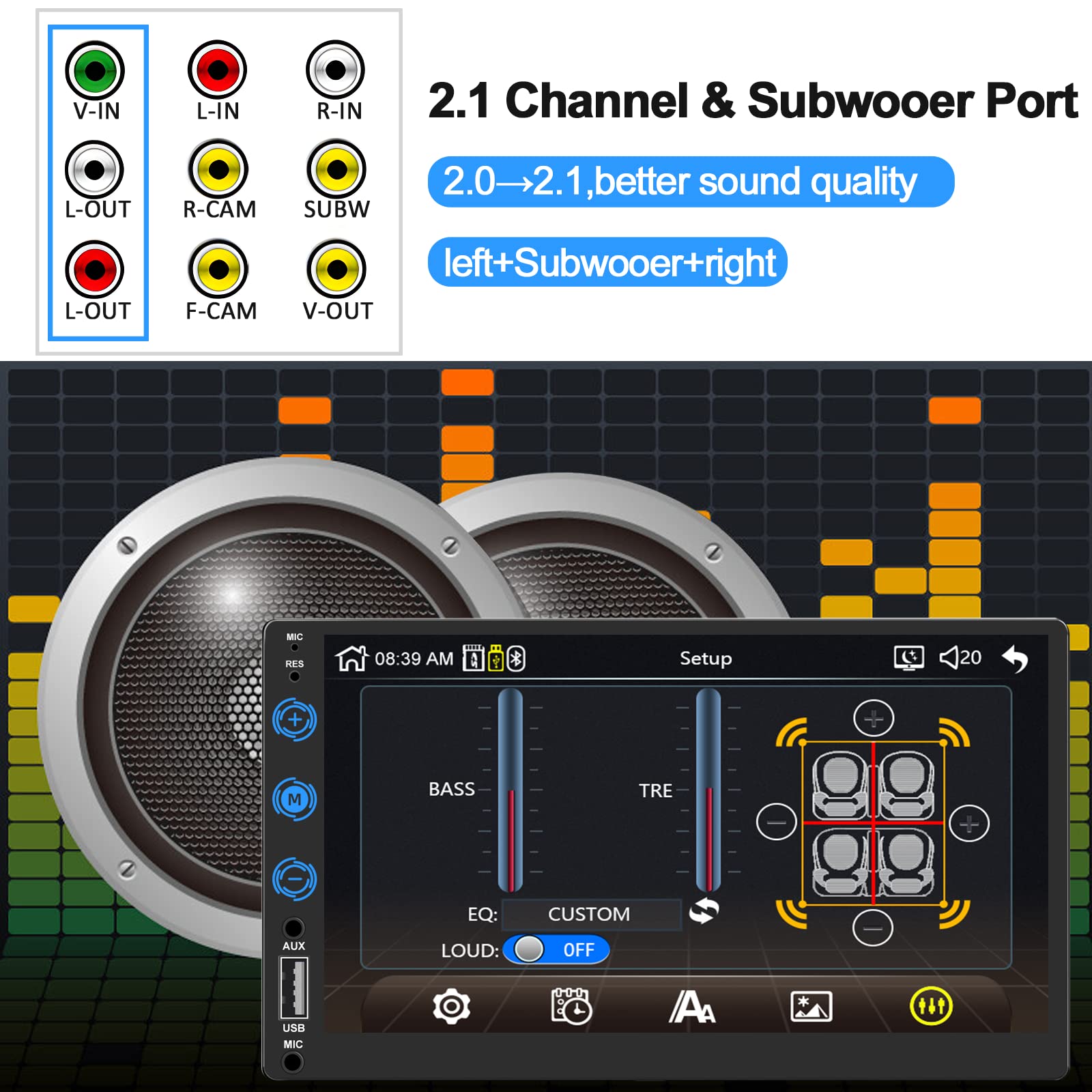 Double Din Car Stereo with Bluetooth,Compatible with Apple CarPlay & Android Auto,7 Inches HD Touchscreen Car AM/FM Radio Audio Receiver with Reverse Camera,Front Microphone,Voice Control,AUX /SWC/USB