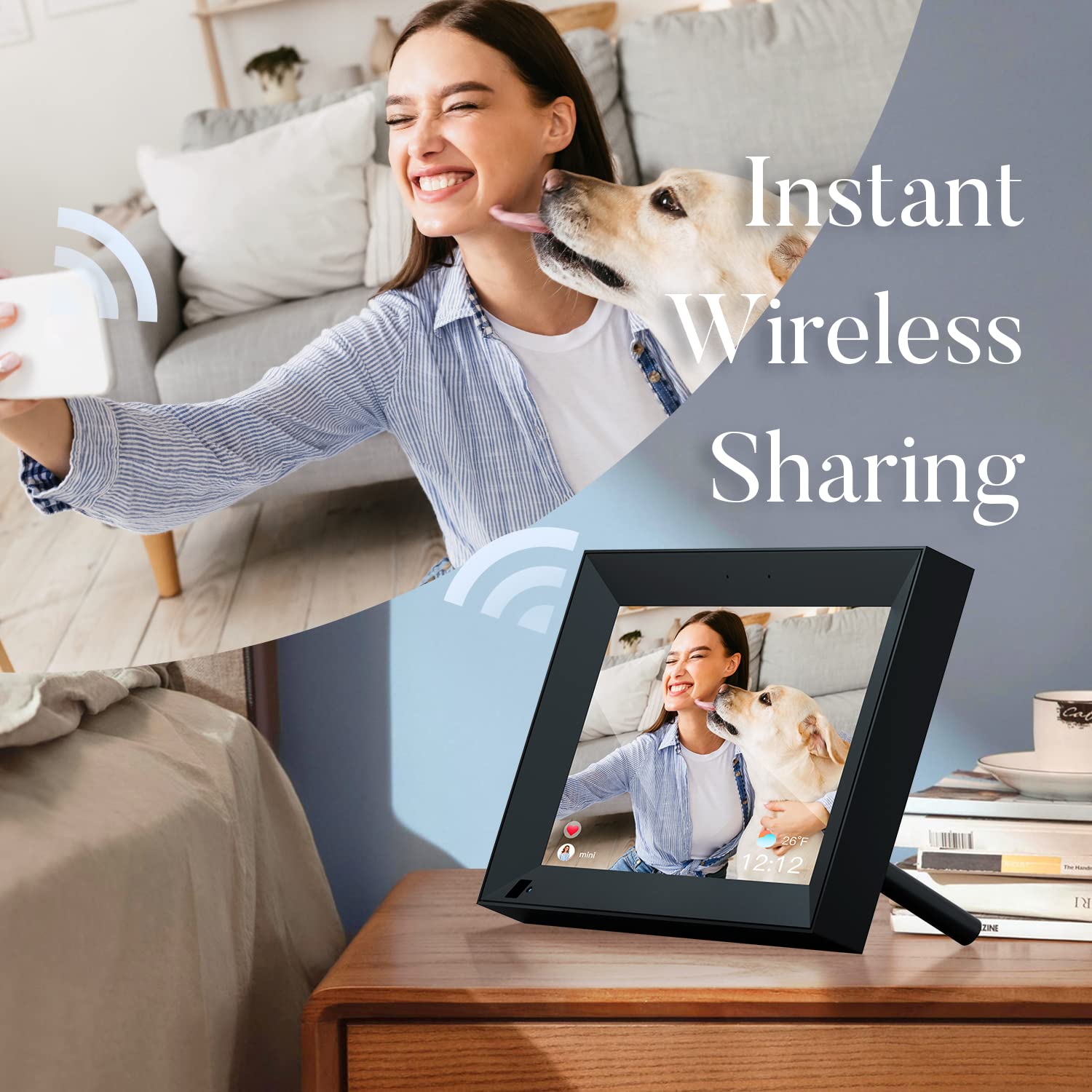 Digital Photo Frame Hyjoy WiFi Digital Picture Frame 10.1 Inch with IPS Touch Screen HD Display, Auto Dim, Auto-Rotate, Easy Setup to Share Photos or Videos from Anywhere via AiMOR App